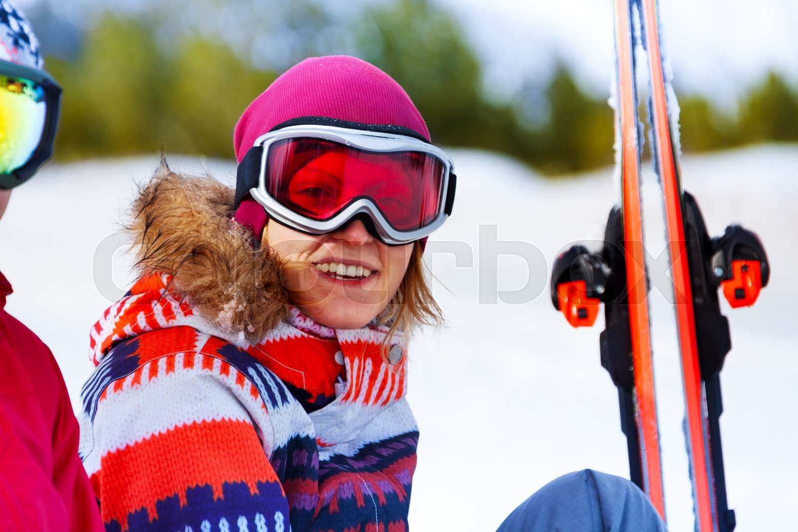 Happy girl in ski mask smiling | Stock image | Colourbox