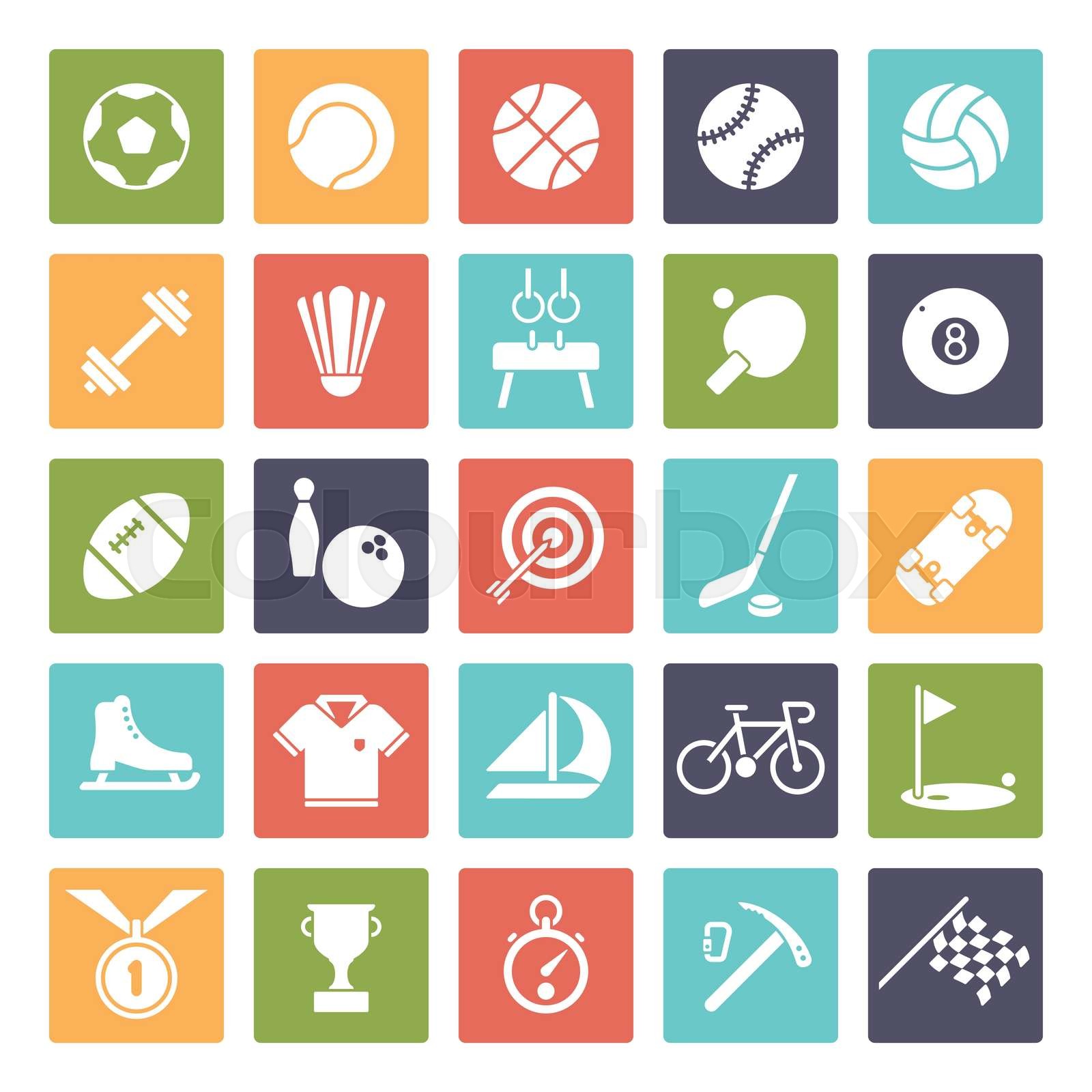 Solid colored square sports icons vector set. | Stock vector | Colourbox