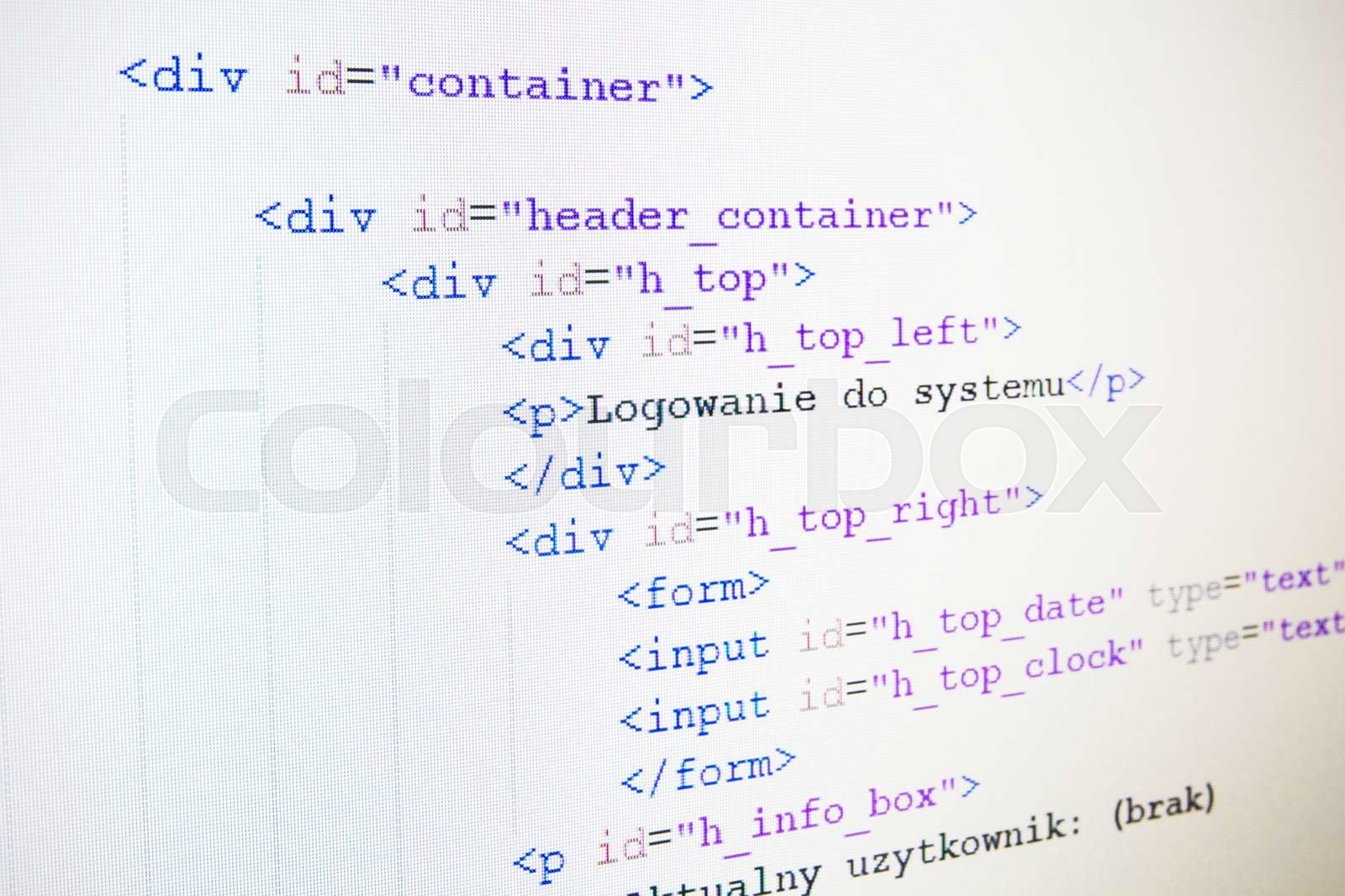 Code of HTML language on LCD screen | Stock image | Colourbox