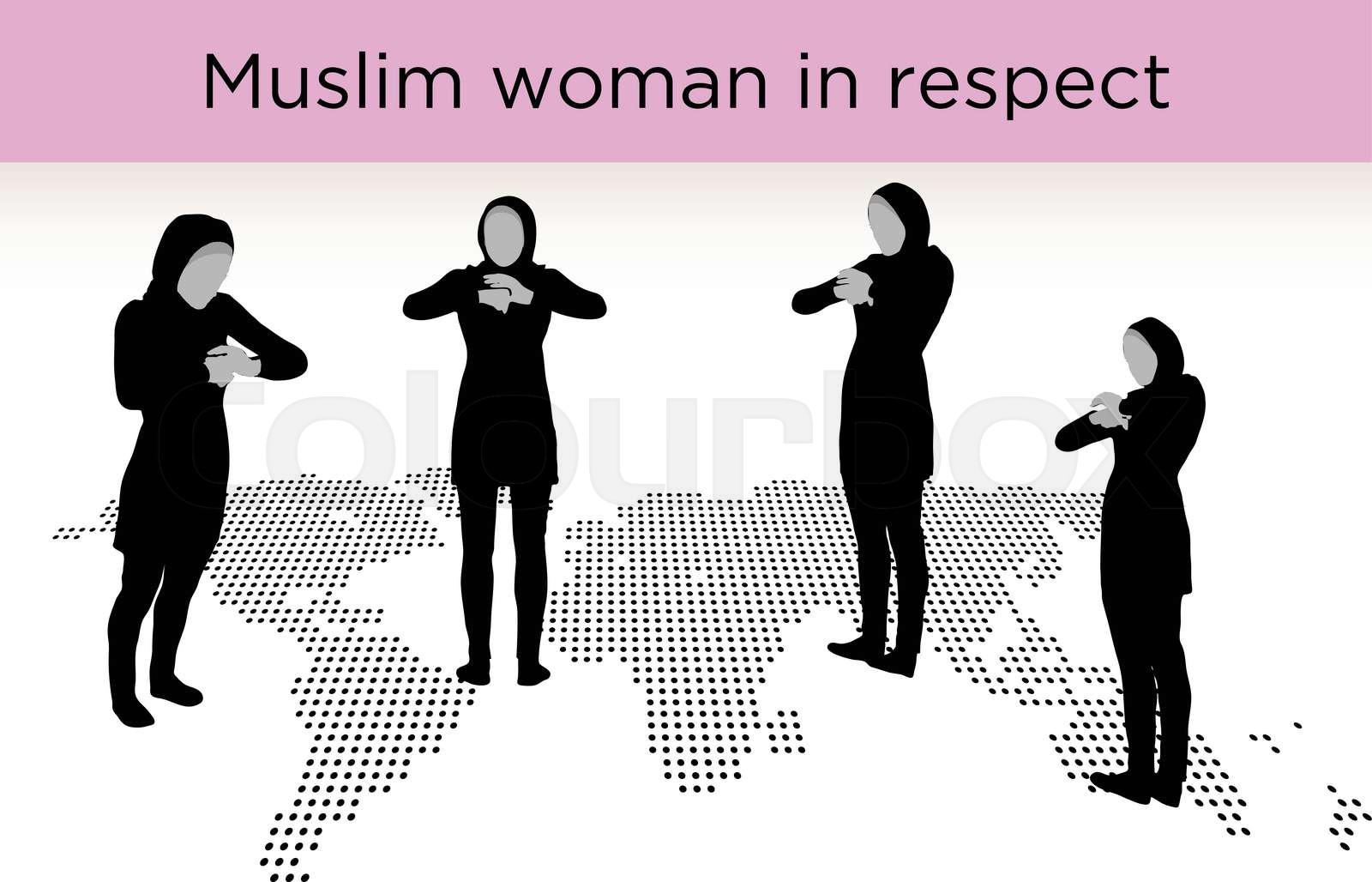 Muslim woman silhouette in respect pose | Stock vector | Colourbox