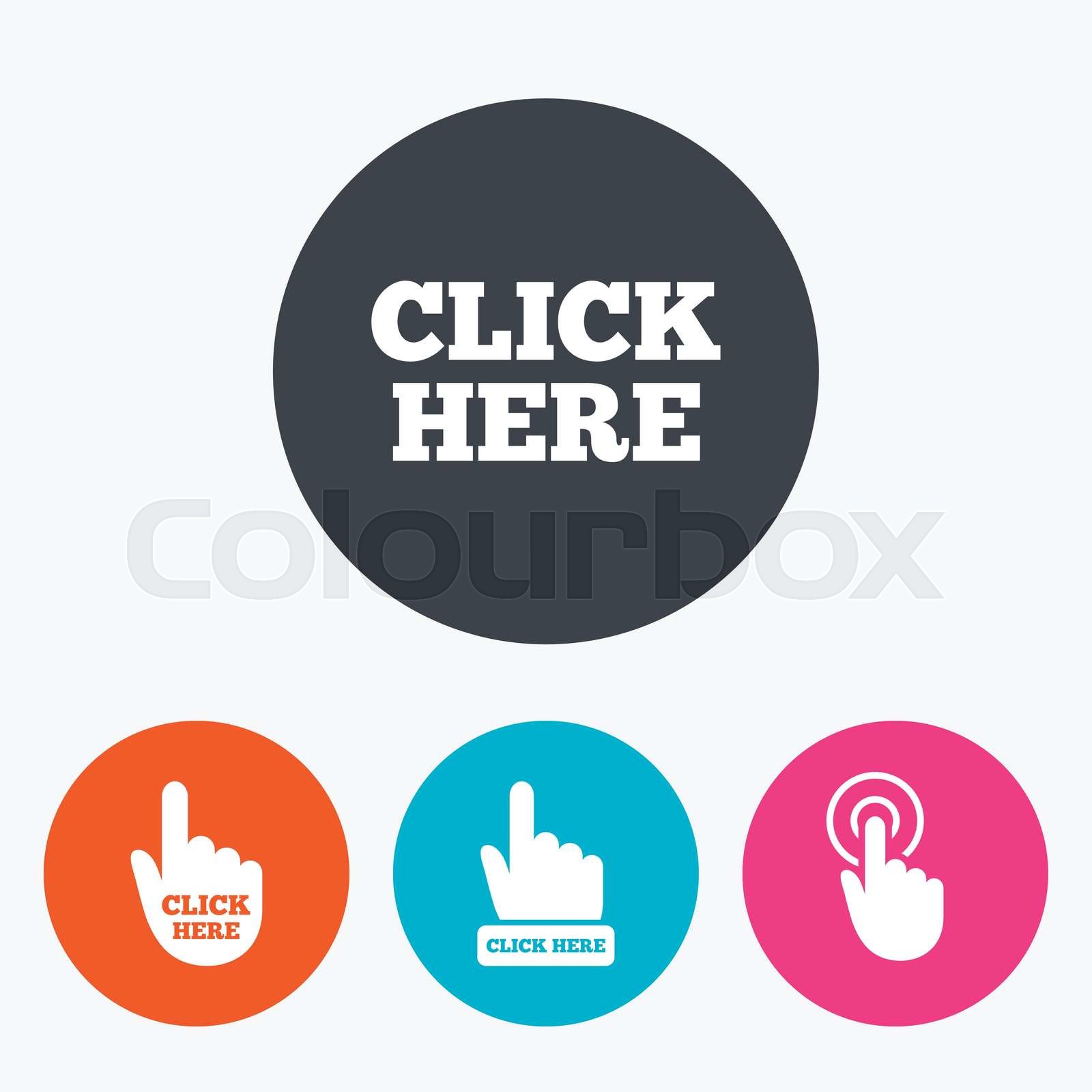 Click here signs. Hand press icons. | Stock vector | Colourbox
