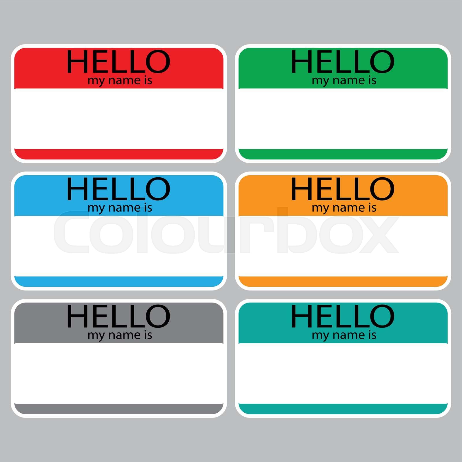 Hello my name is sticker sign badge set color | Stock vector | Colourbox