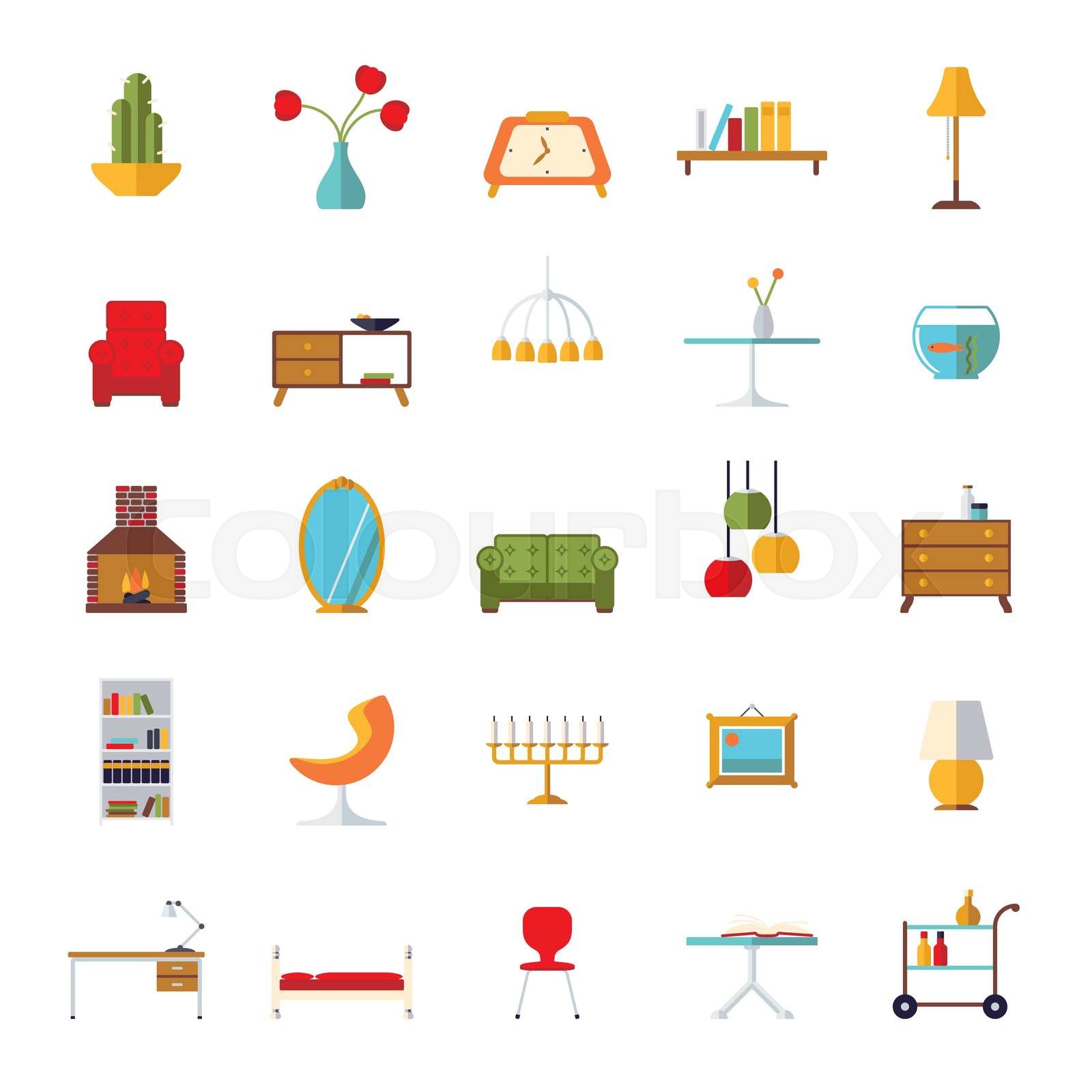 Home Interior Flat Design Vector Icons Collection | Stock vector ...