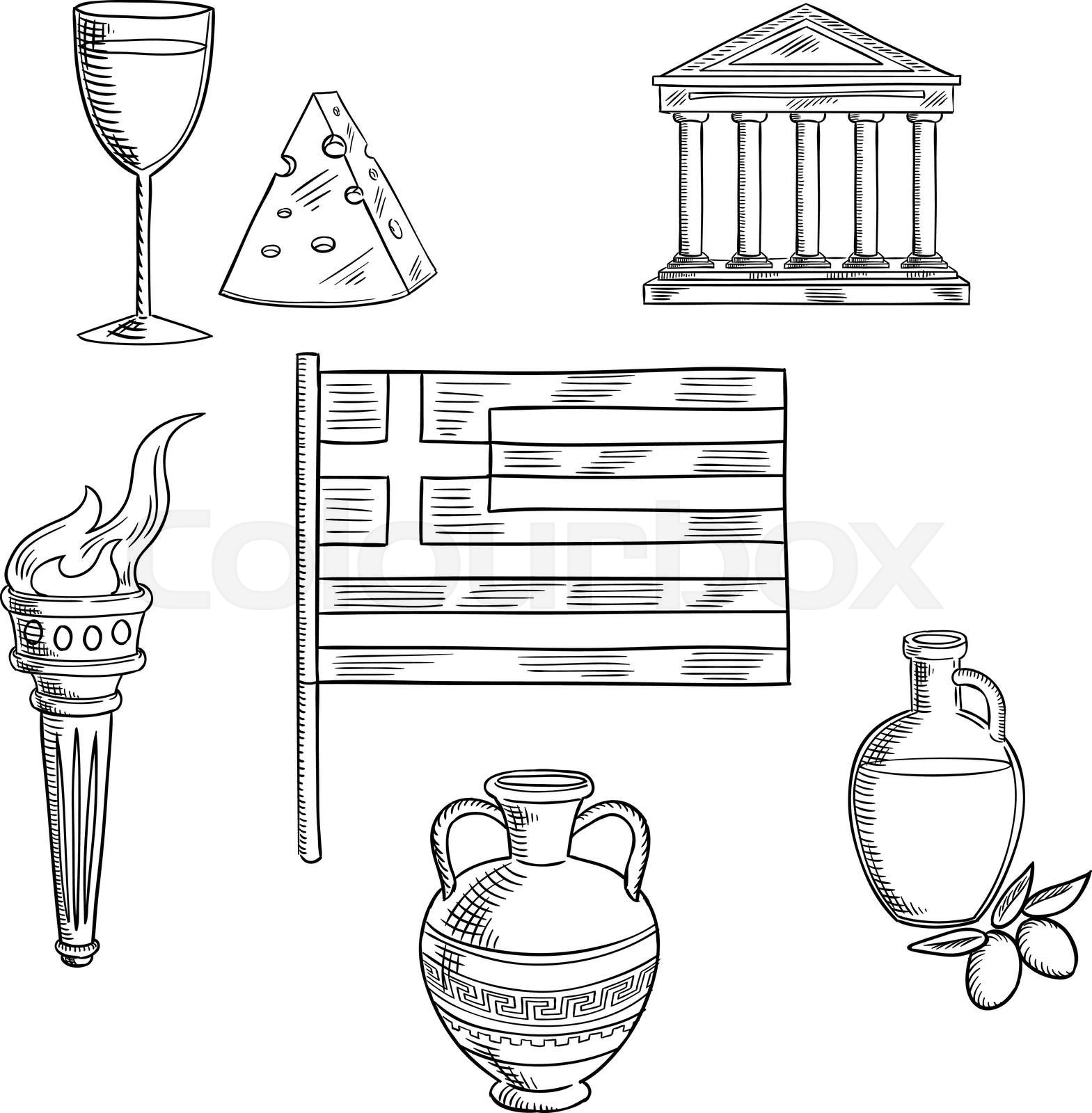 Traditional Greece symbols and culture objects | Stock vector | Colourbox