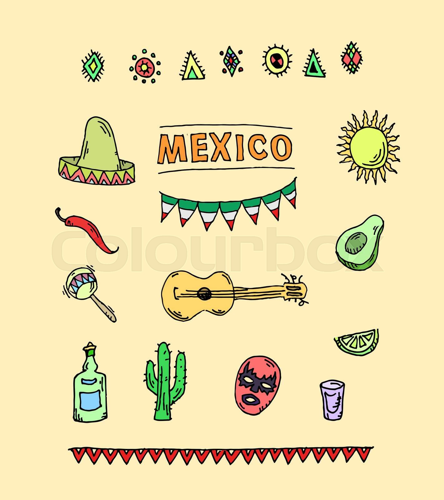 Hand drawn vector set of mexican symbols | Stock vector | Colourbox