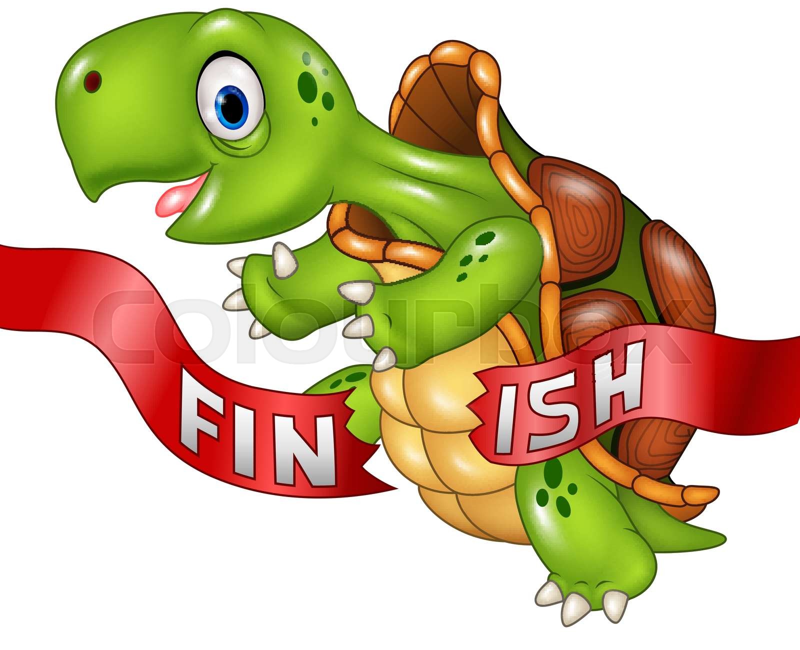 Cartoon turtle wins by crossing the finish line | Stock vector | Colourbox