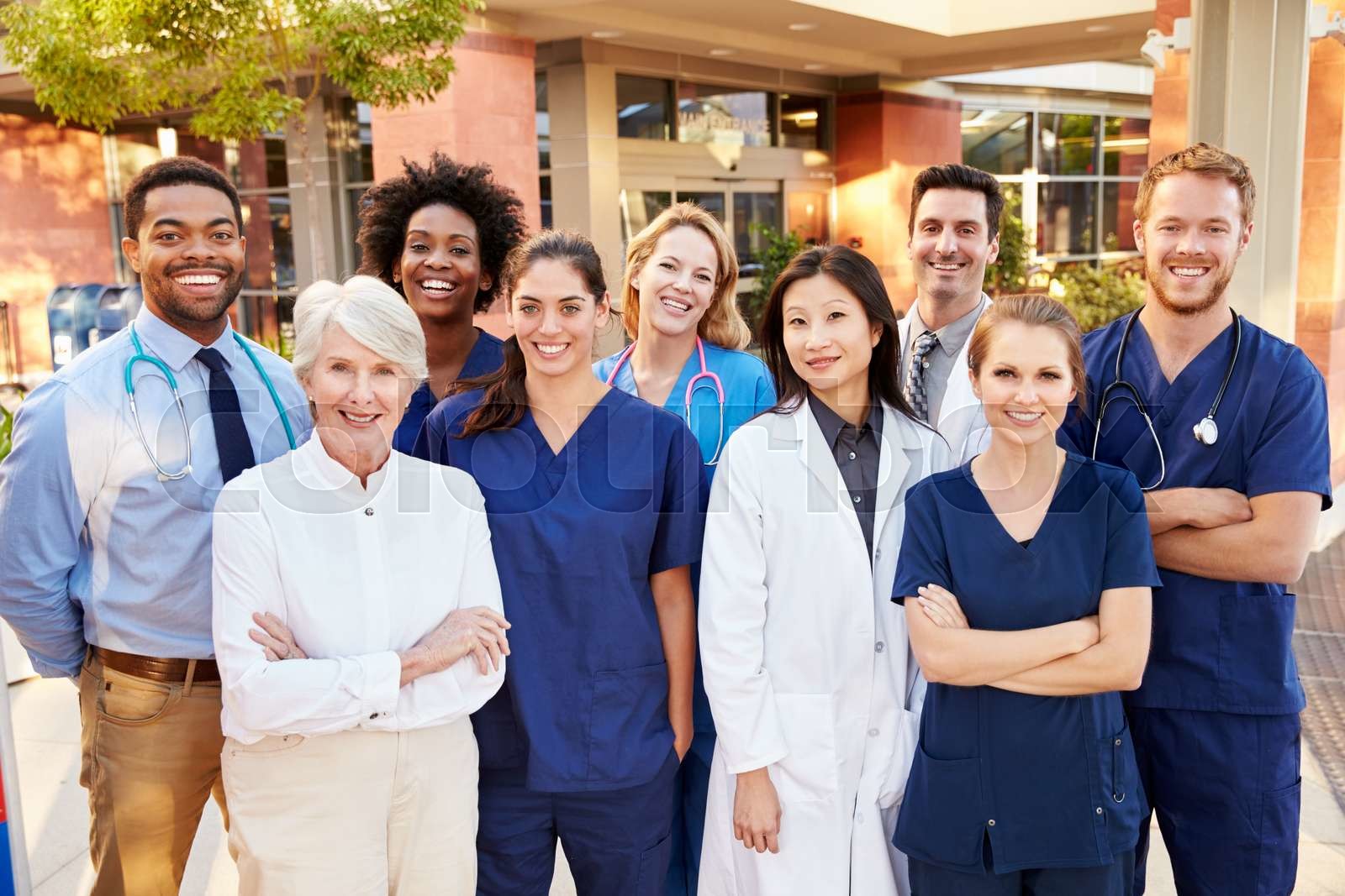 Portrait Of Medical Team Standing Outside Hospital | Stock image ...
