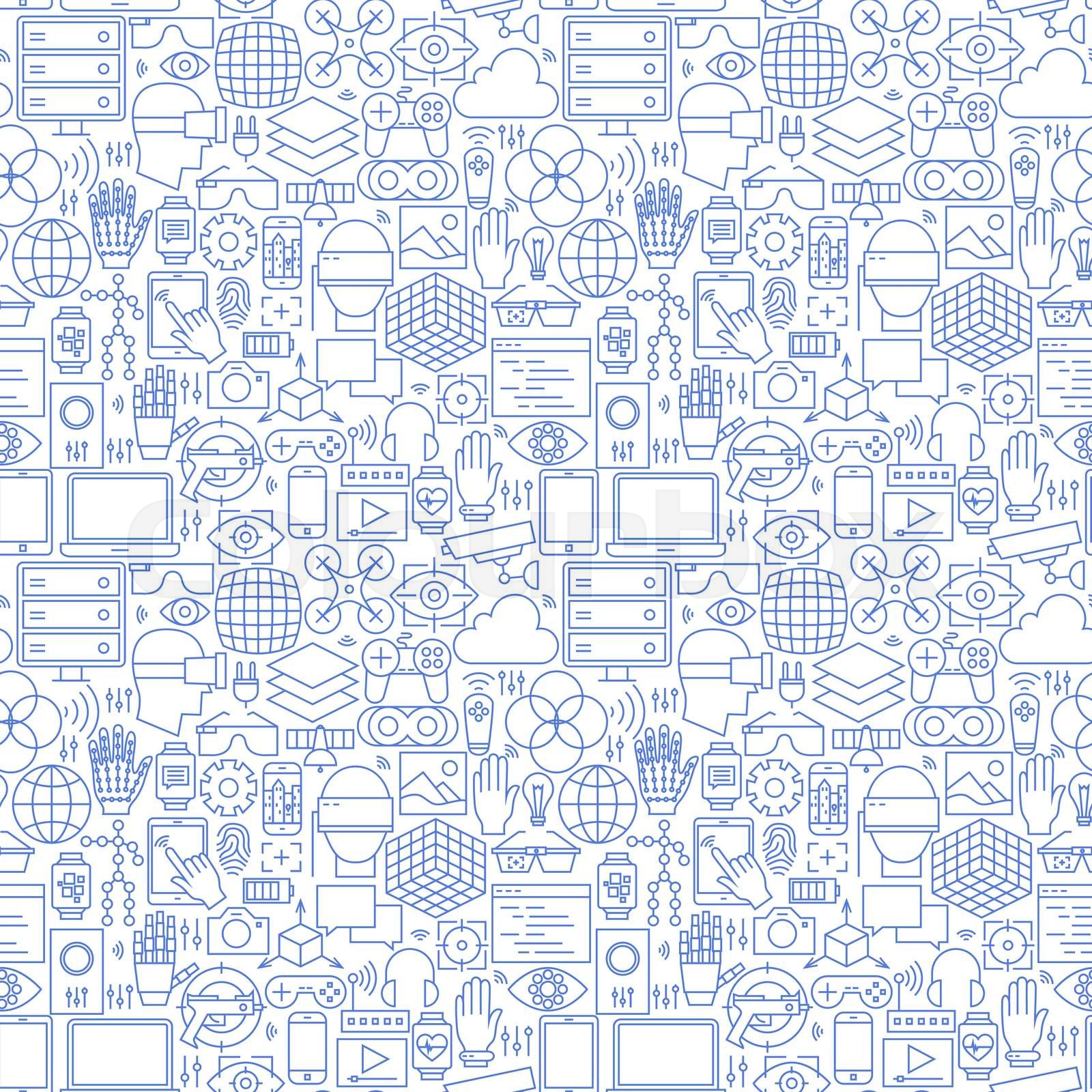 Thin Line Virtual Reality White Seamless Pattern | Stock vector | Colourbox