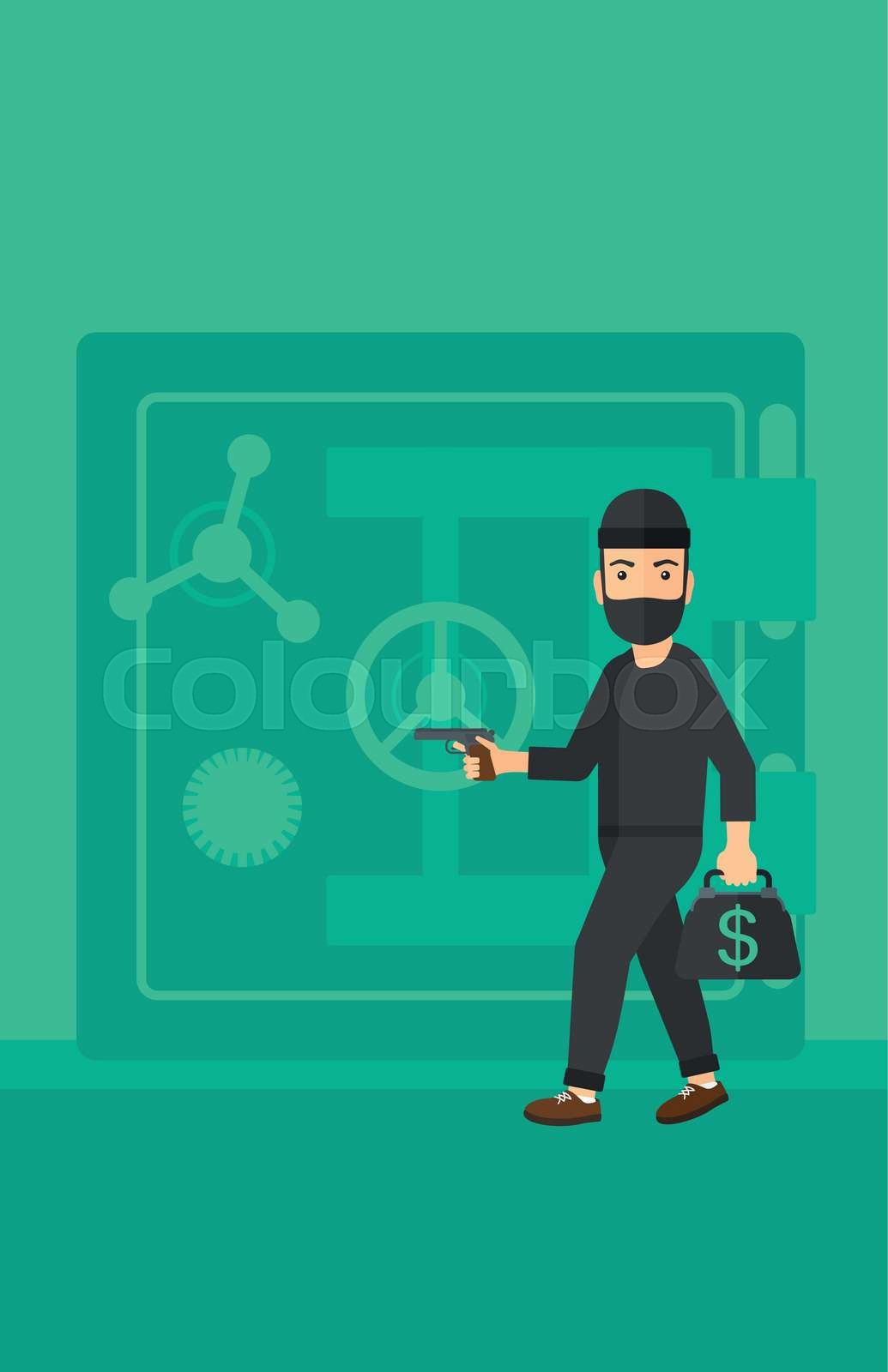 Robber with gun near safe. | Stock vector | Colourbox