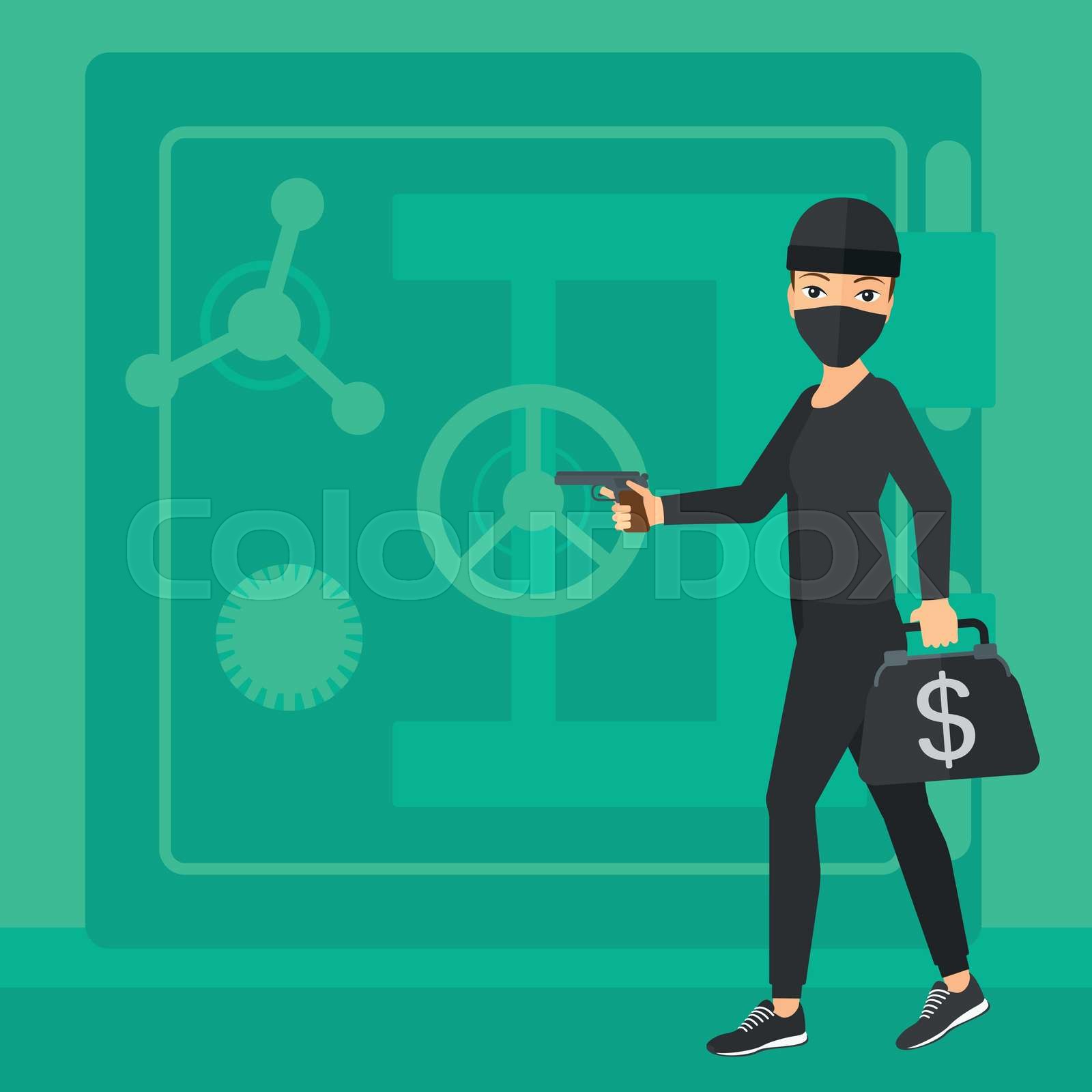 Robber with gun near safe. | Stock vector | Colourbox