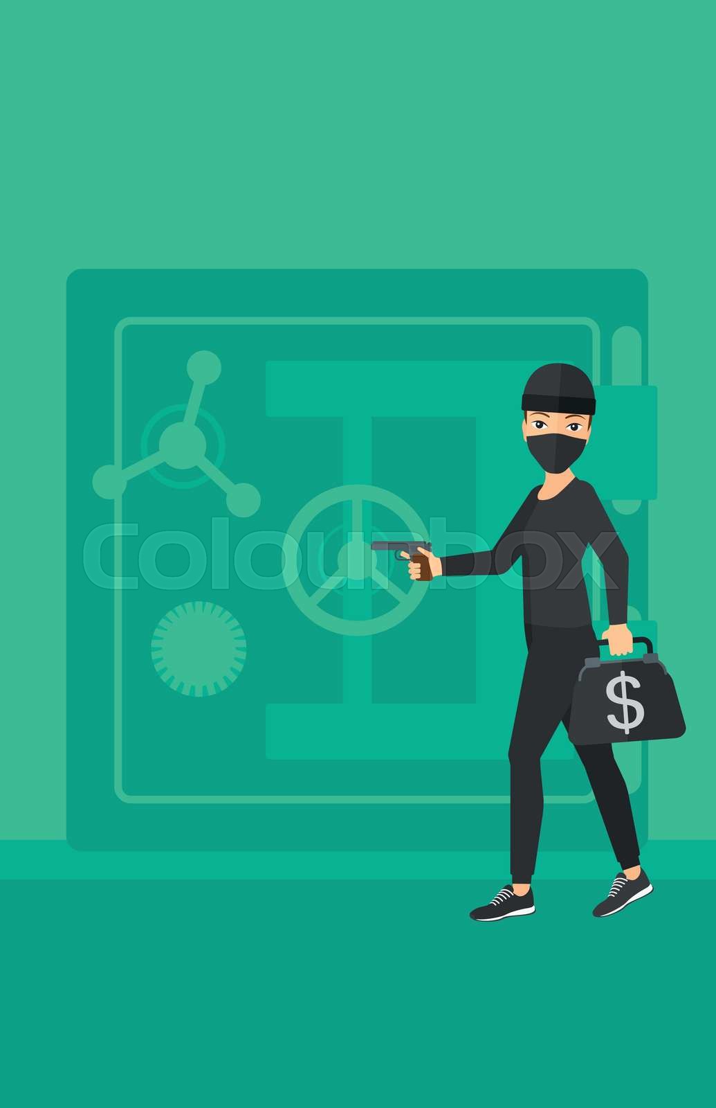 Robber with gun near safe. | Stock vector | Colourbox