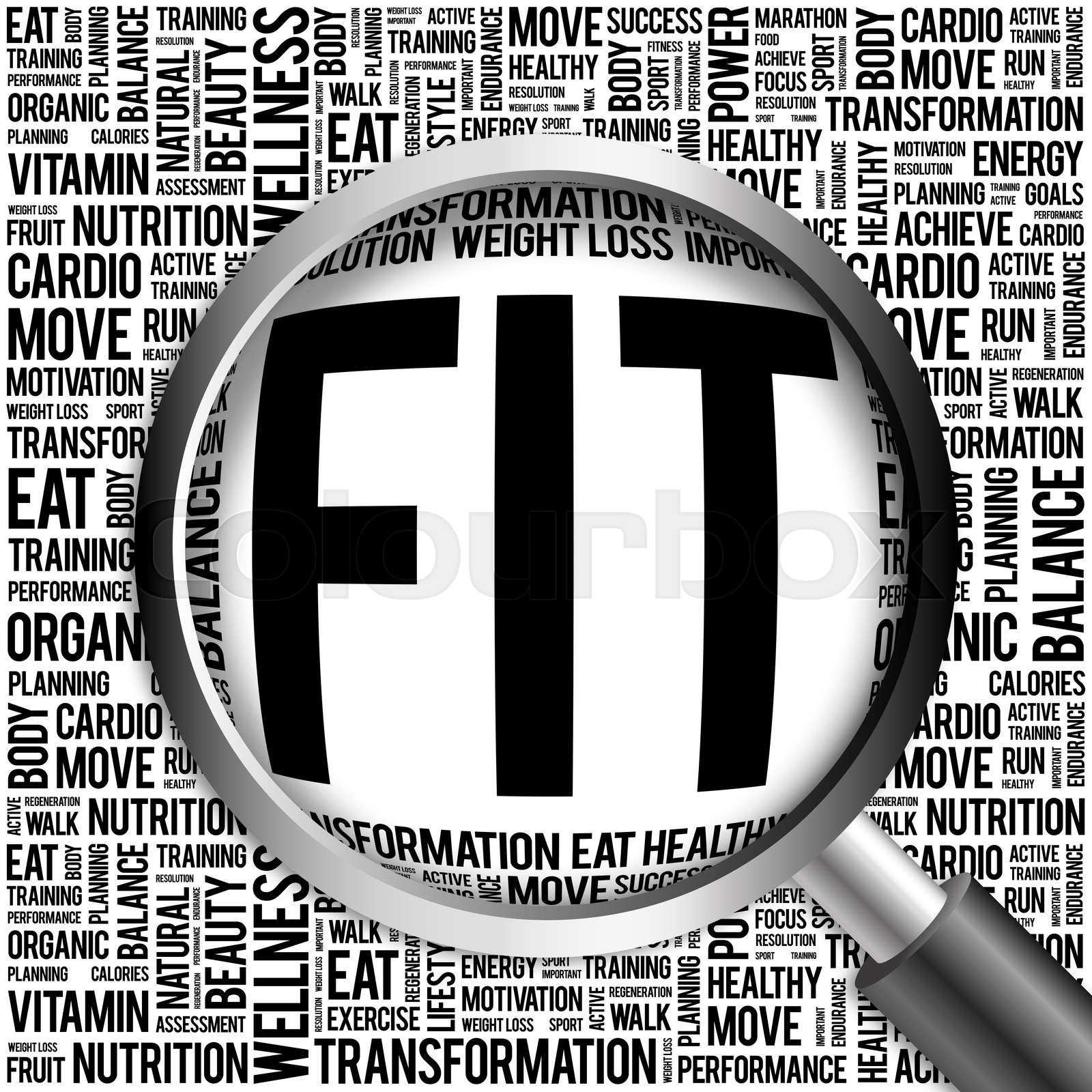 FIT word cloud with magnifying glass | Stock image | Colourbox