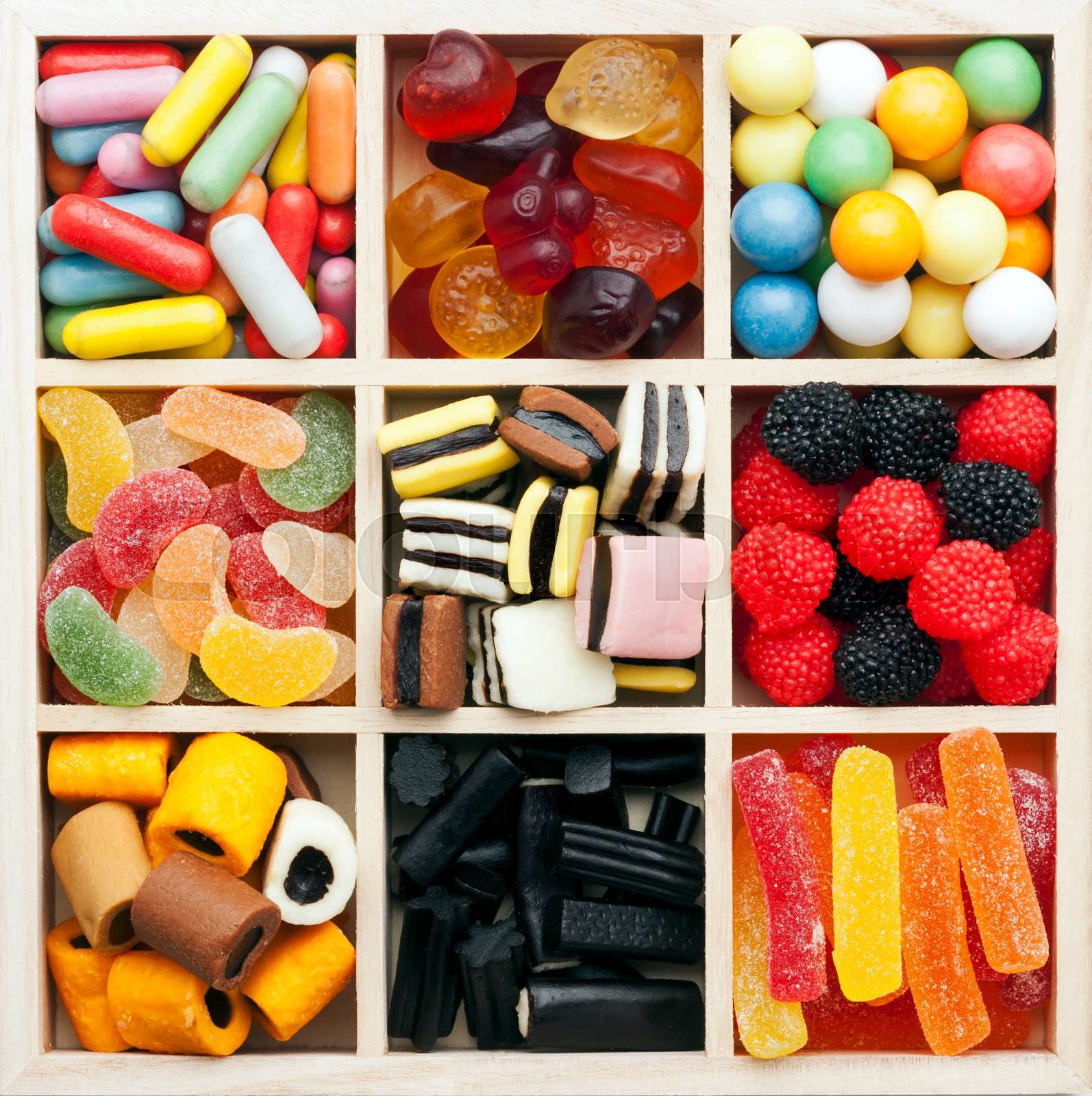 assorted sweets in a square box | Stock image | Colourbox
