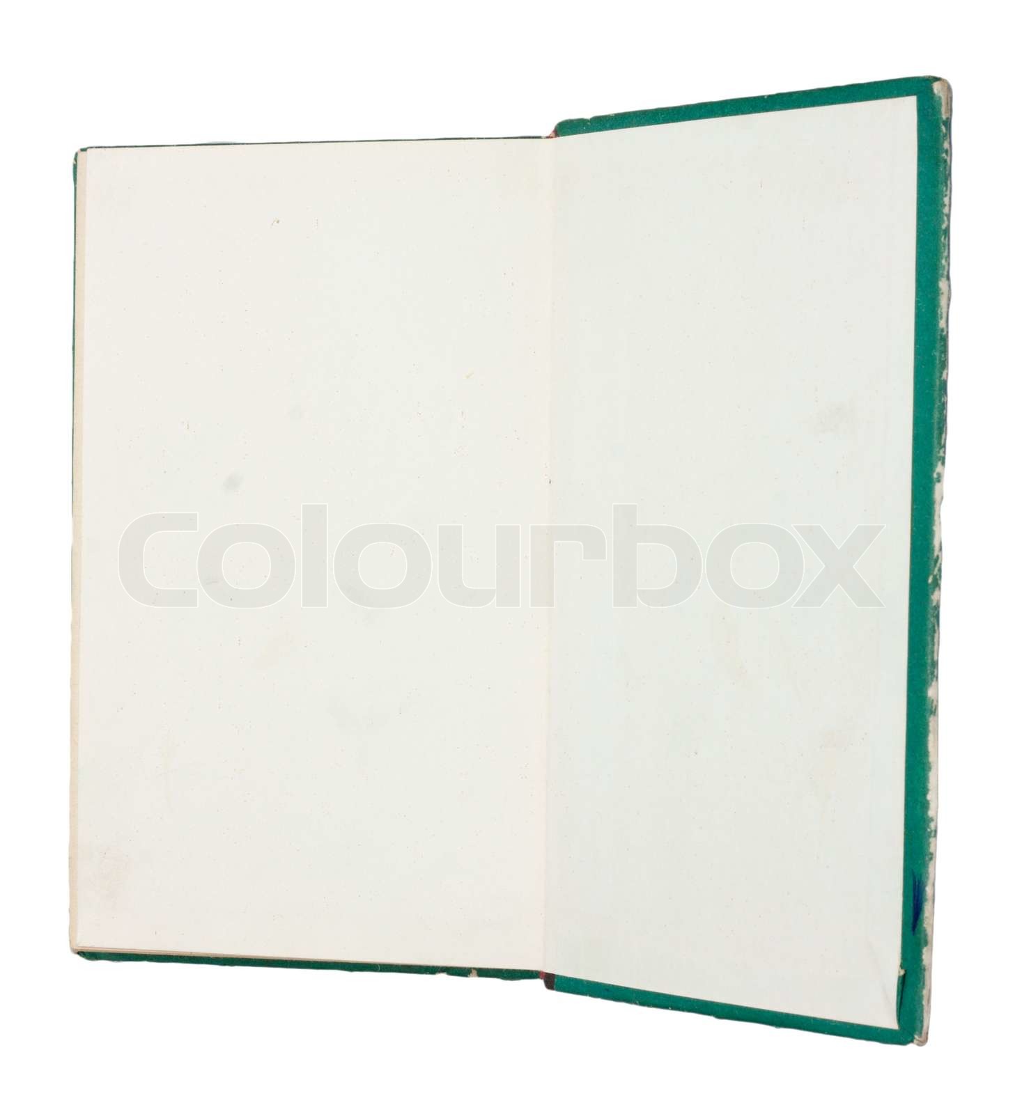 Blank opened book with green hard cover isolated on white. | Stock ...