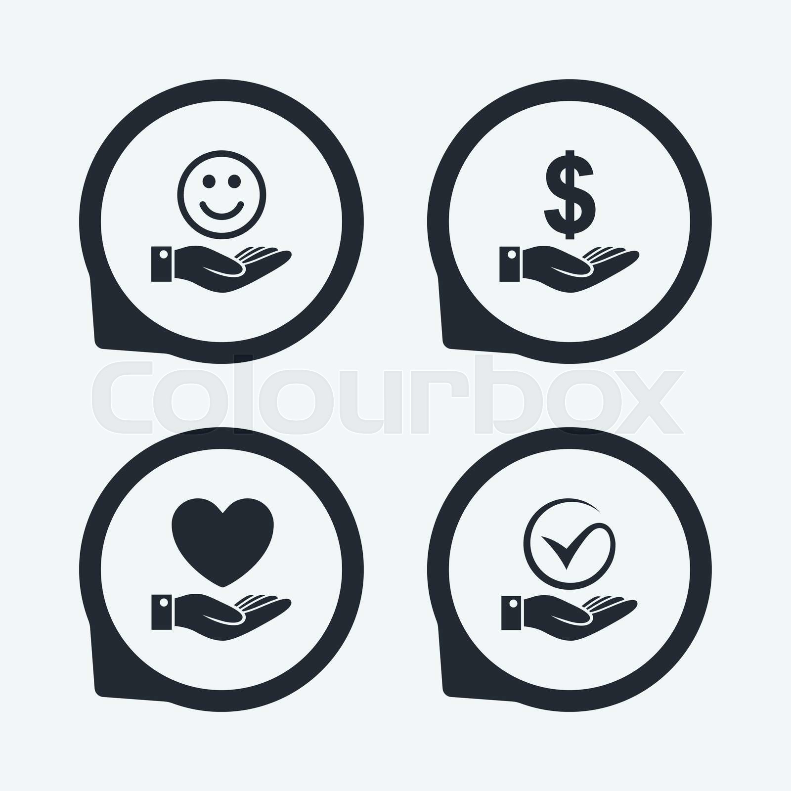 Smile and hand icon. Heart, Tick symbol. | Stock vector | Colourbox