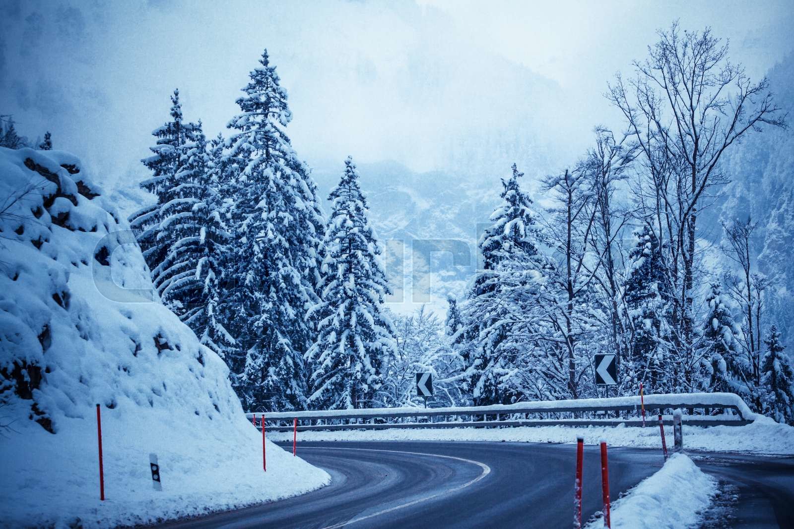 winter road in snow. mountain road with snow | Stock image | Colourbox