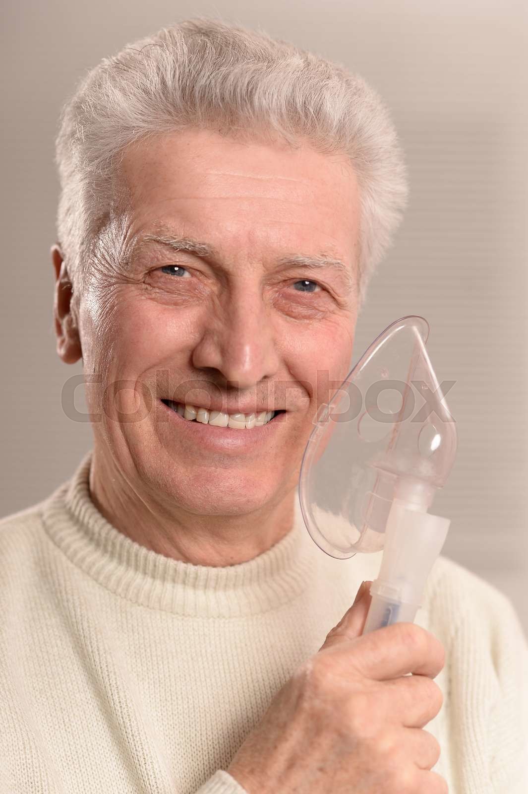 elderly man with flu inhalation | Stock image | Colourbox