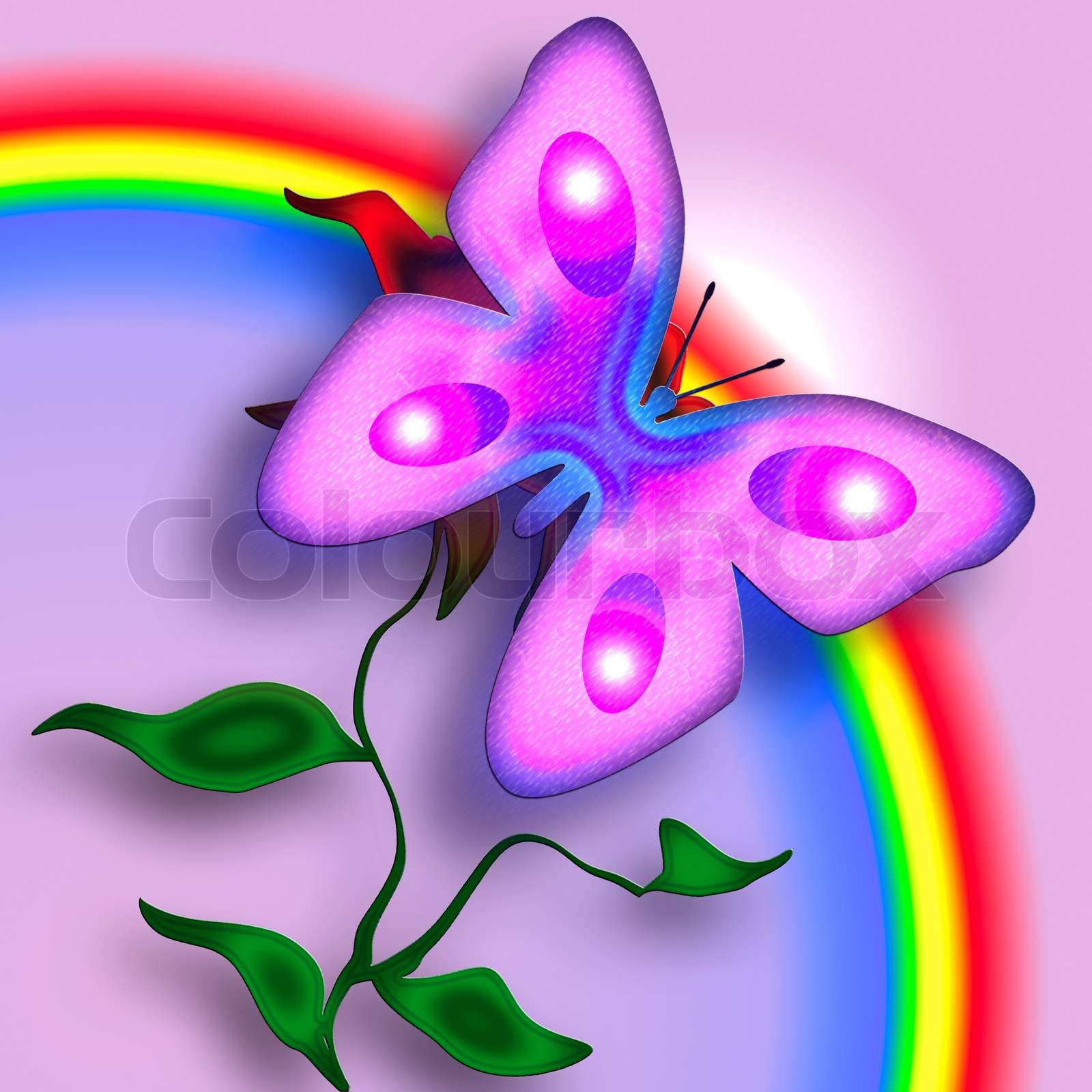 Pink butterfly and rainbow | Stock image | Colourbox
