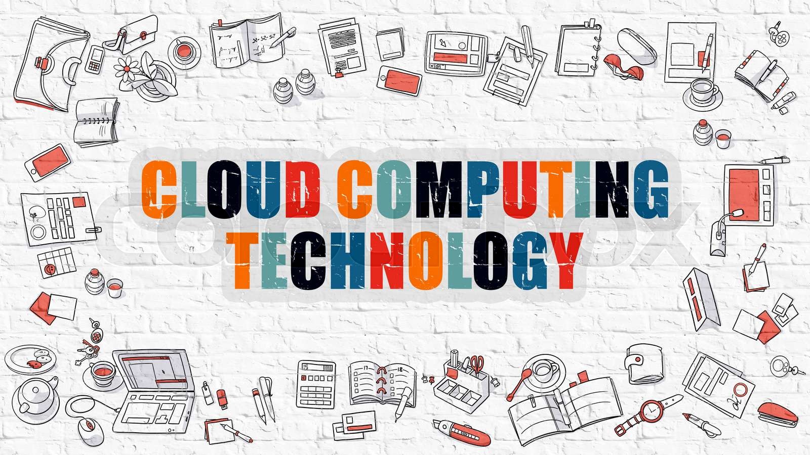 Cloud Computing Technology On White Brick Wall Stock Image Colourbox