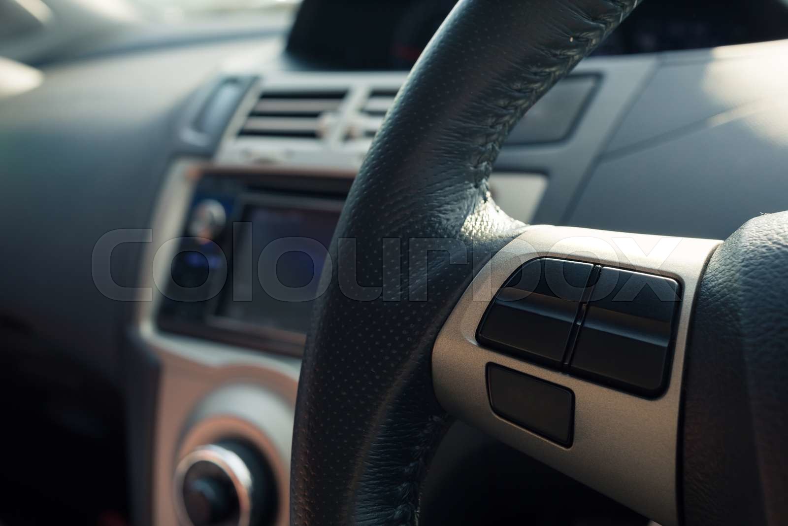blank control button on car steering wheel used for placed icon design ...