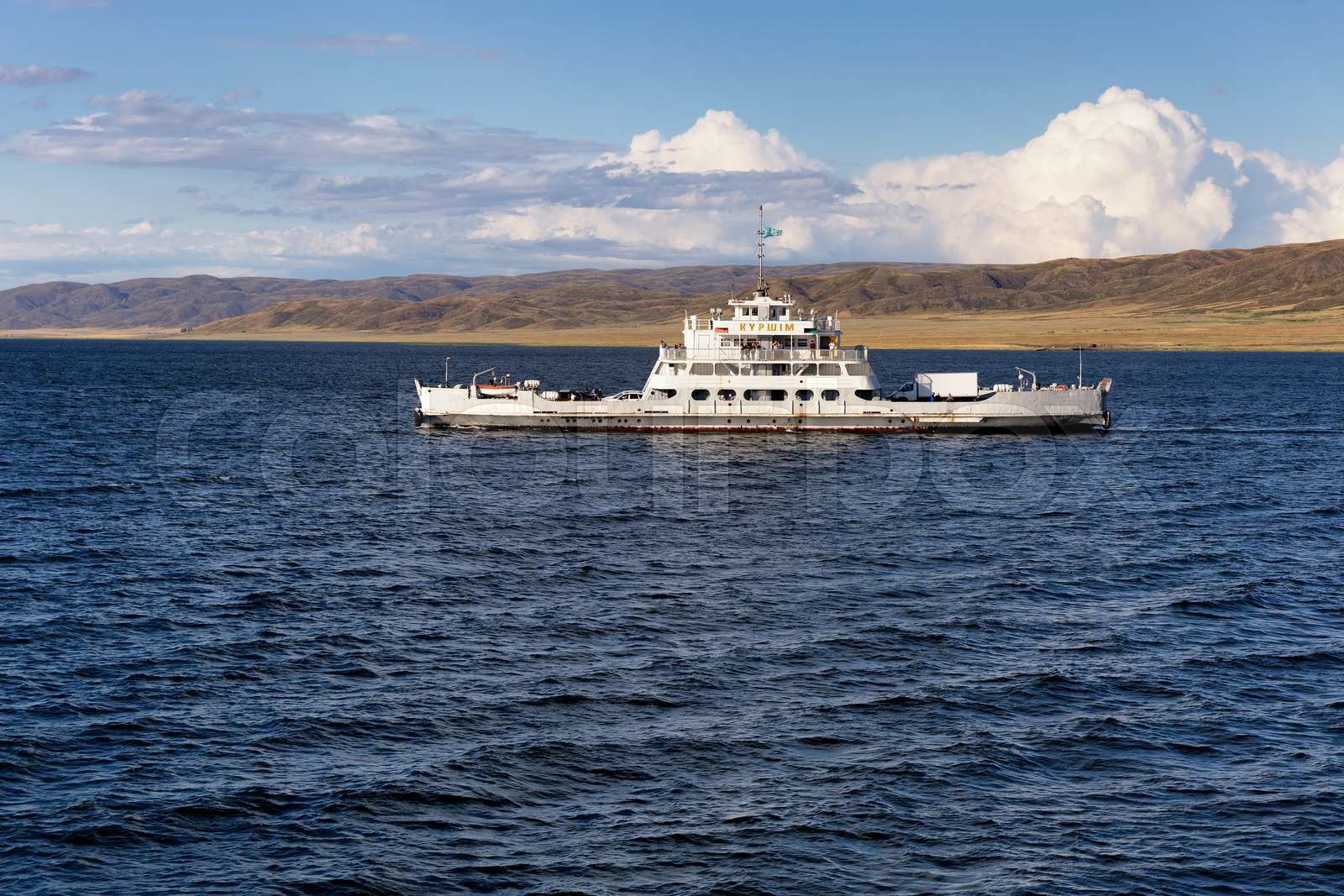 Ferry on Bukhtarma lake, Kazakhstan | Stock image | Colourbox
