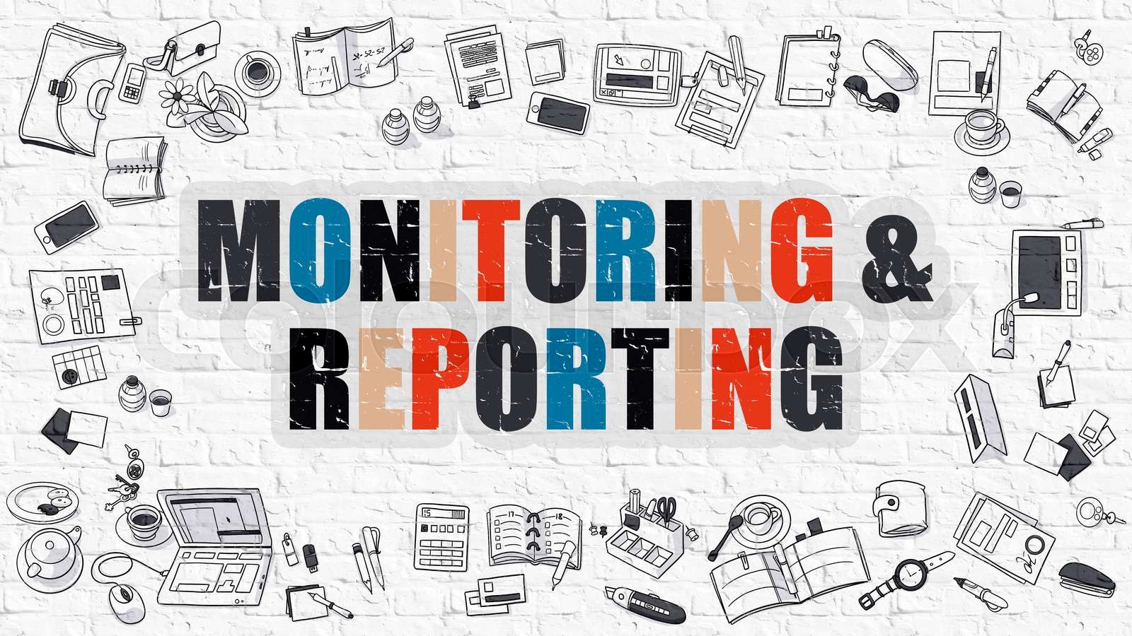 Monitoring and Reporting in Multicolor. Doodle Design. | Stock image ...