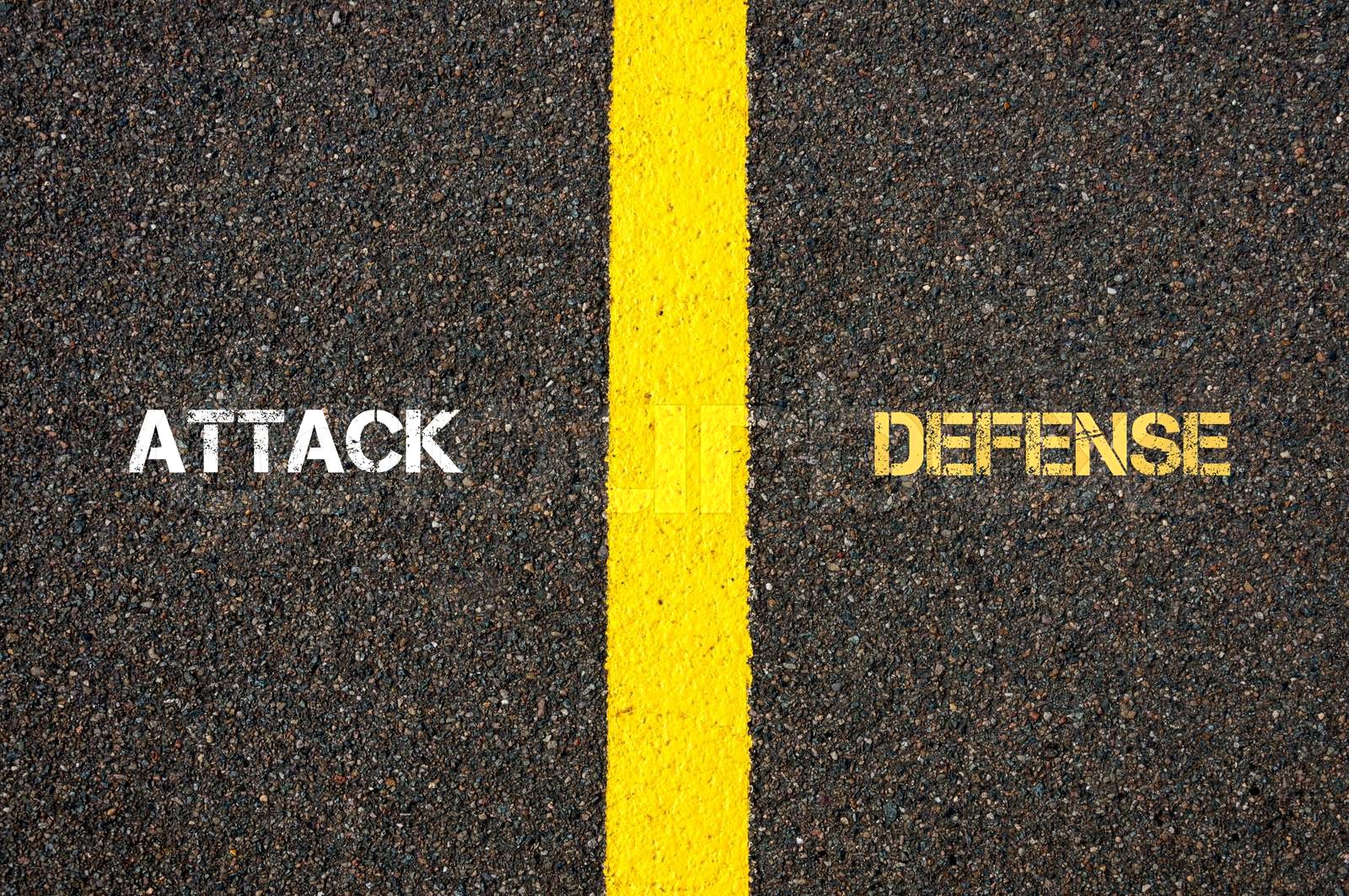 Antonym concept of ATTACK versus DEFENSE | Stock image | Colourbox