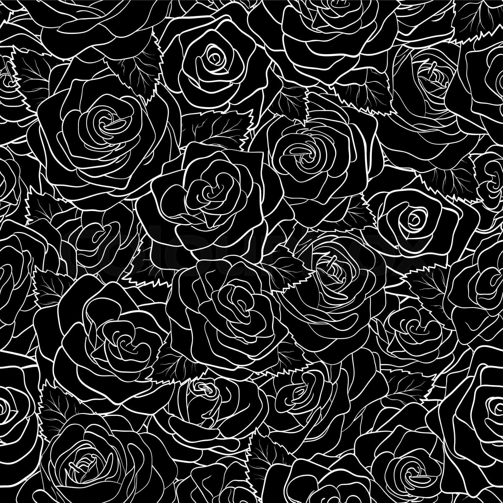 beautiful black and white seamless pattern in roses. | Stock vector ...