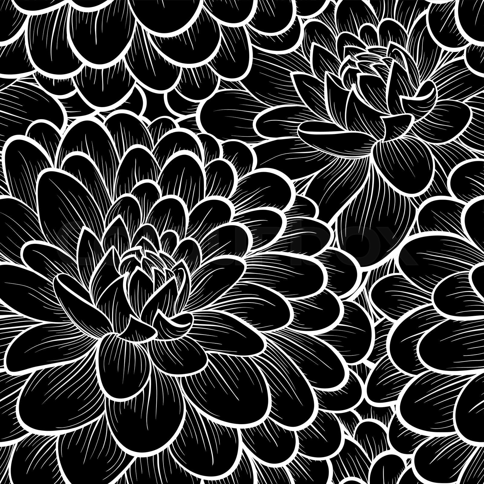 beautiful black and white seamless pattern in dahlia | Stock vector ...