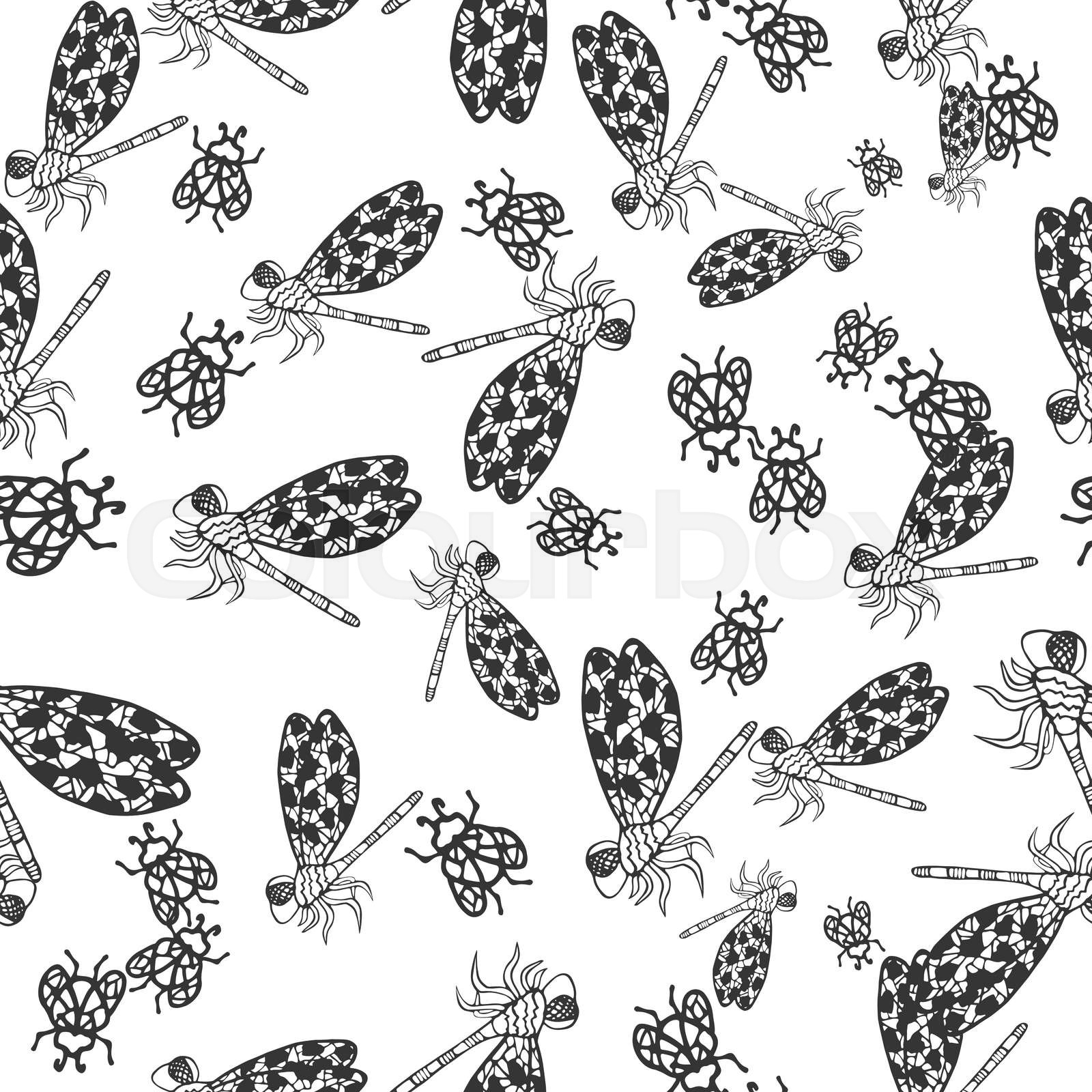 Seamless pattern with hand-drawn insects. | Stock vector | Colourbox
