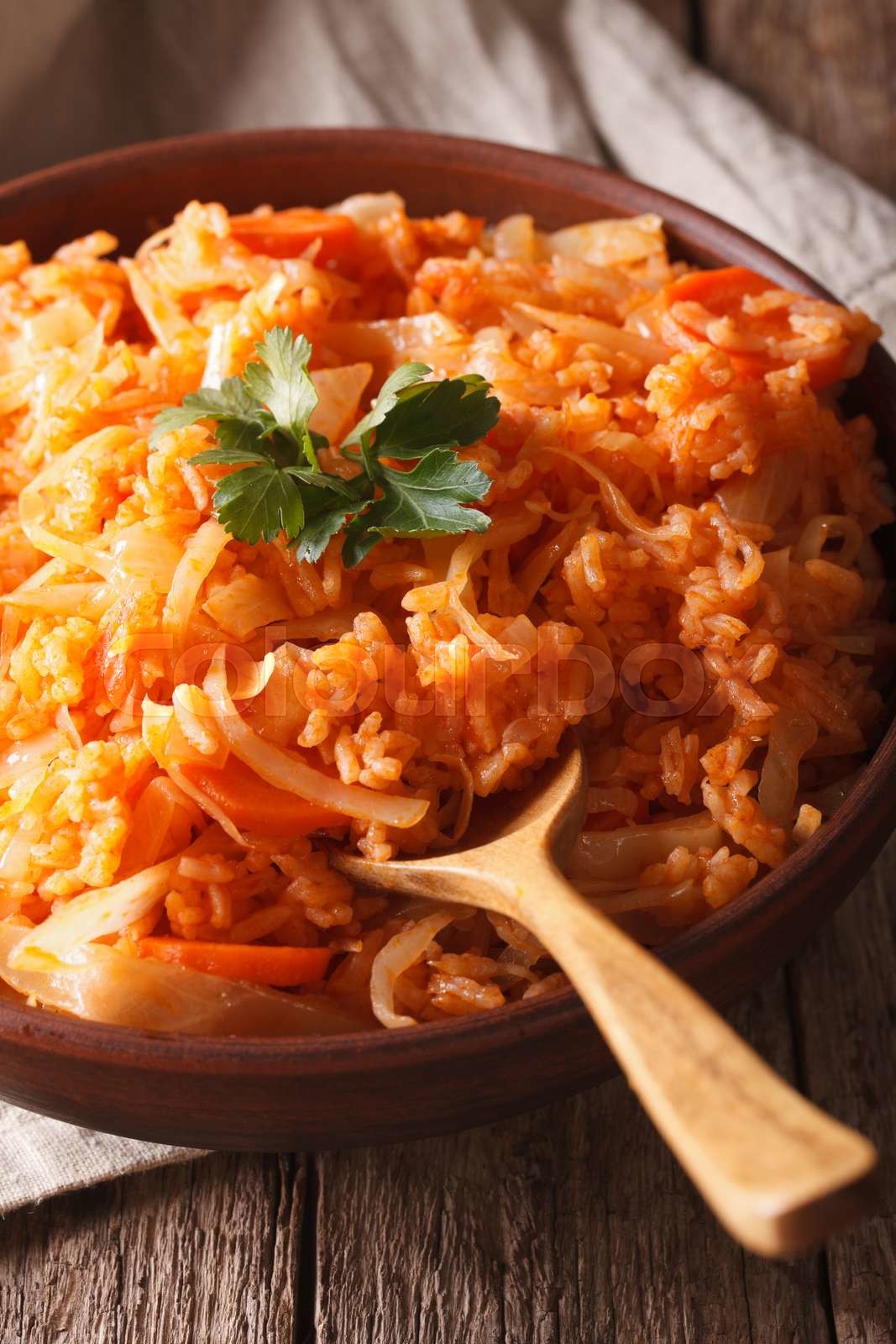 Greek cuisine: Lahanorizo cabbage with rice close-up. Vertical | Stock ...