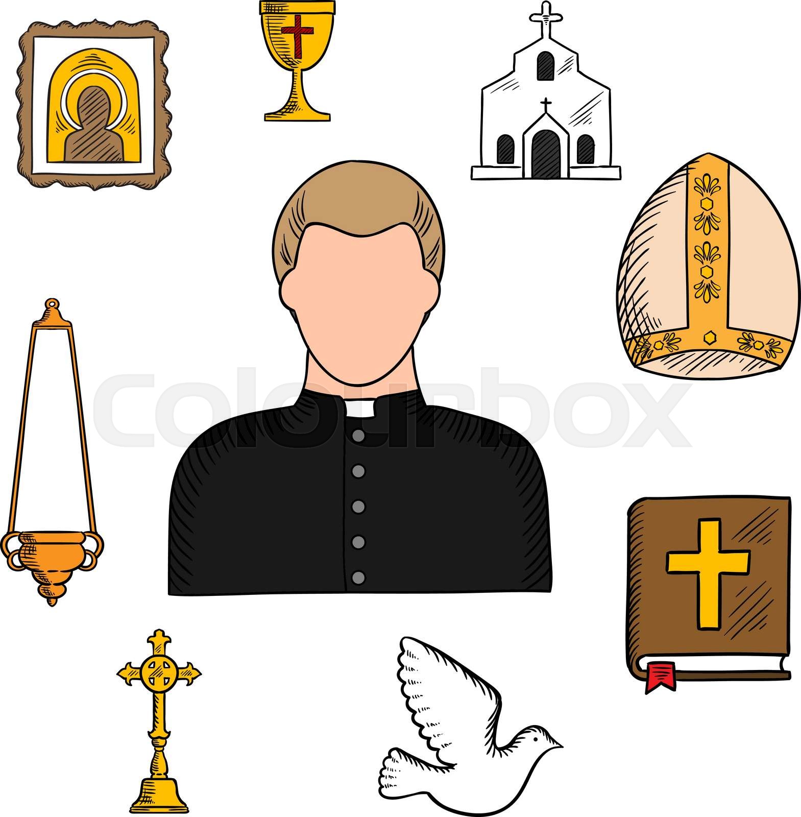 Priest profession with religious symbols | Stock vector | Colourbox