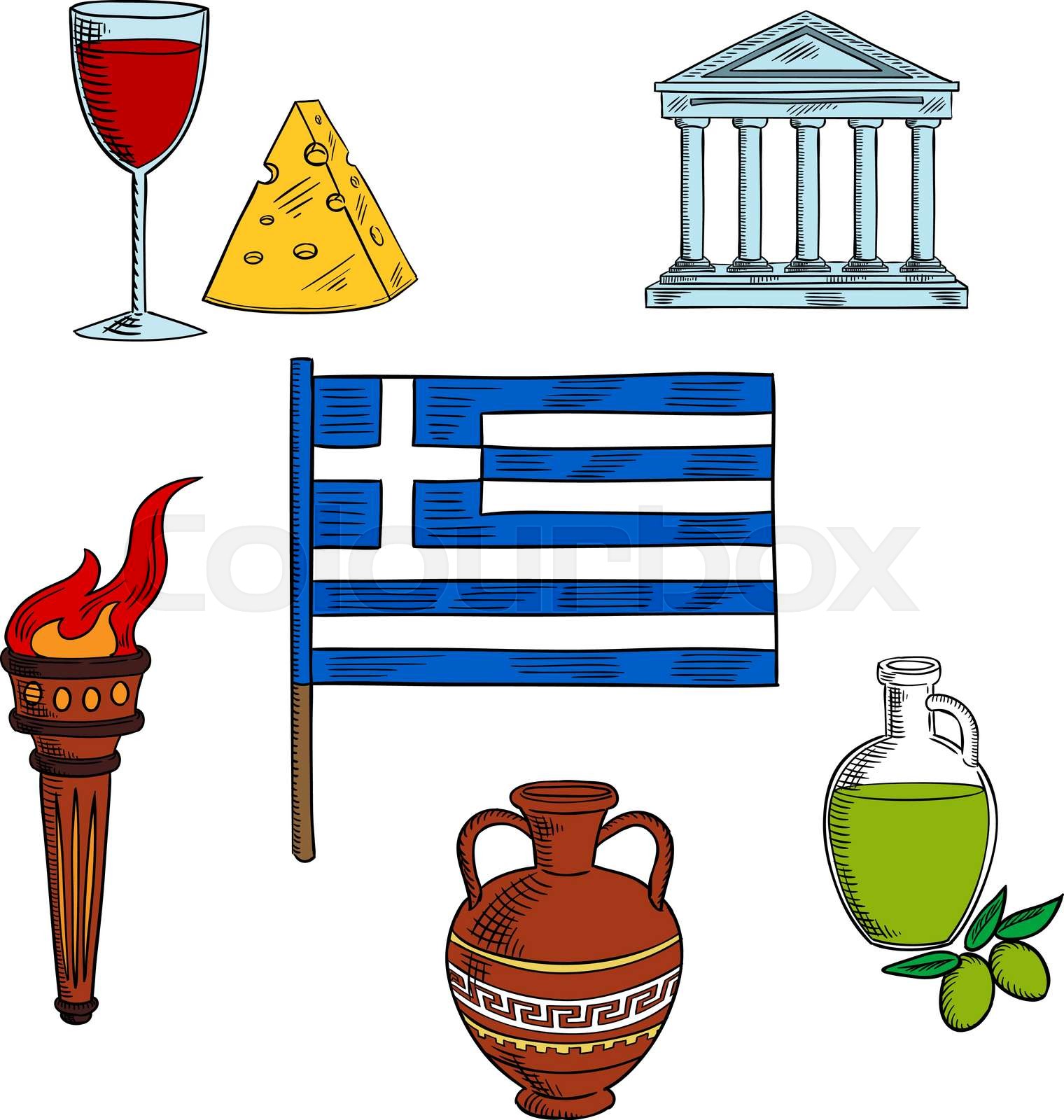 Symbols of Greece for travel design | Stock vector | Colourbox