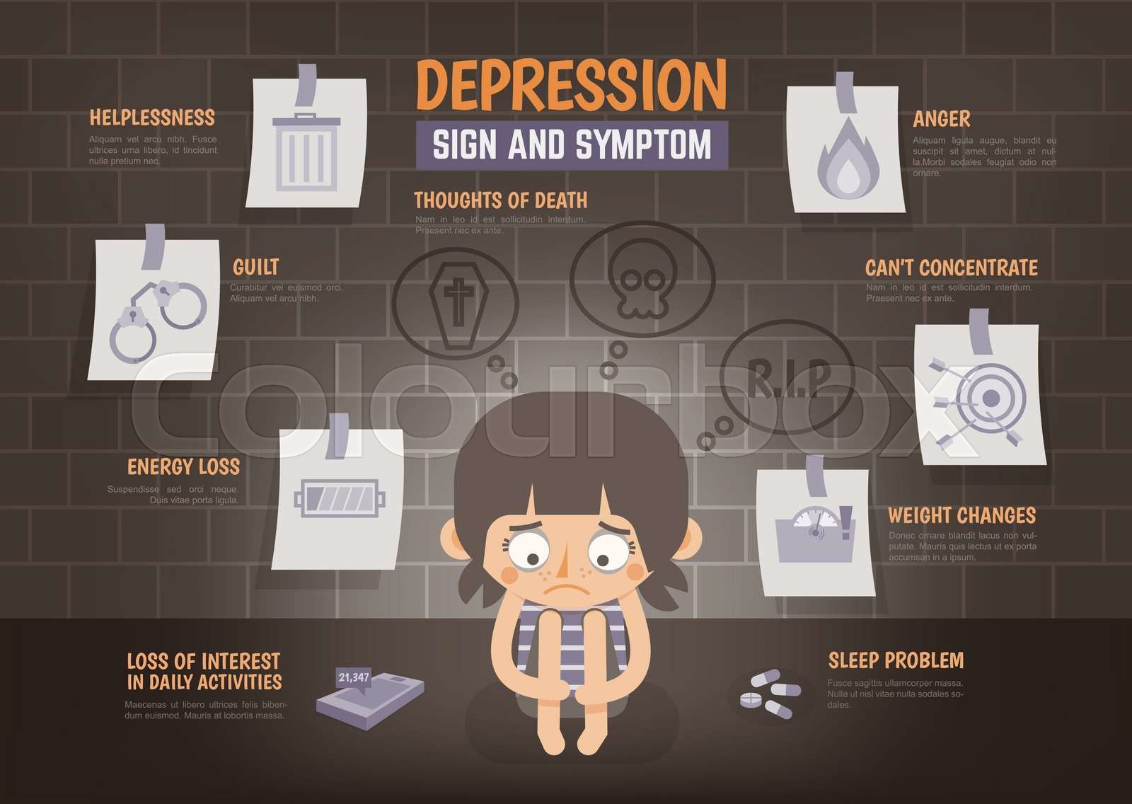 infographic about depression sign and symptom | Stock vector | Colourbox