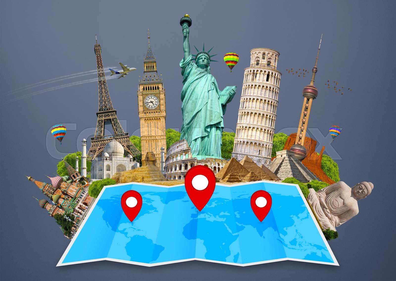 Monument of the world on a map | Stock image | Colourbox