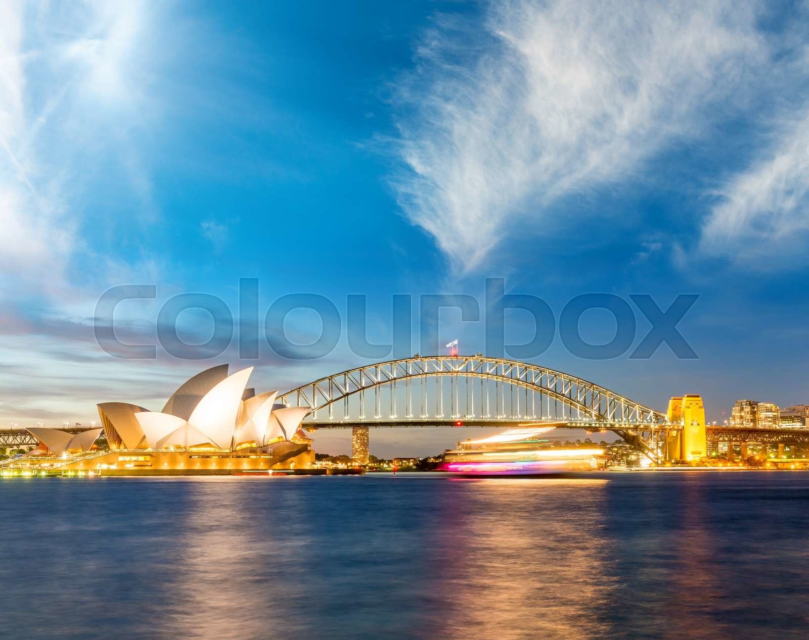 Sydney Harbour at night. Beautiful colors of Australia | Stock image ...