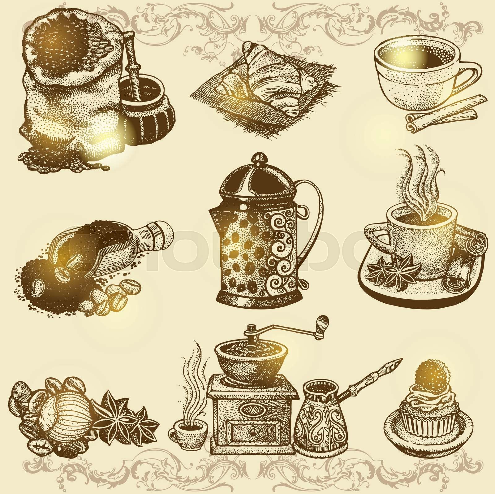 Vector vintage coffee set. | Stock vector | Colourbox