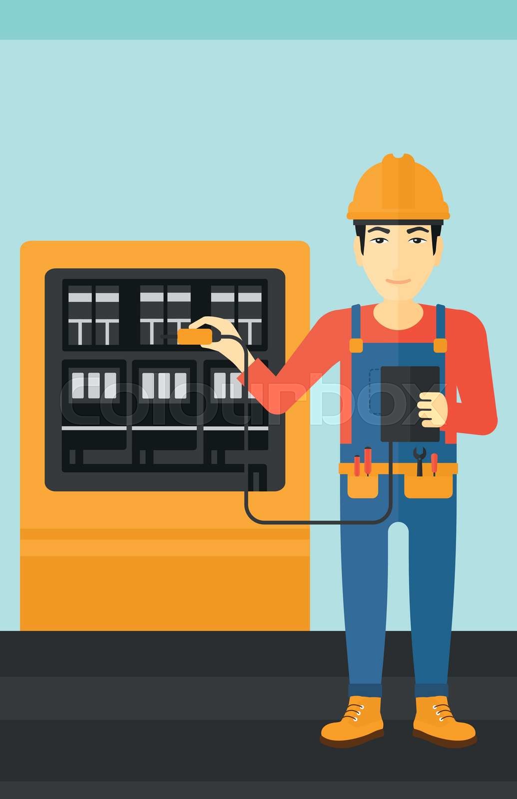 Electrician with electrical equipment. | Stock vector | Colourbox