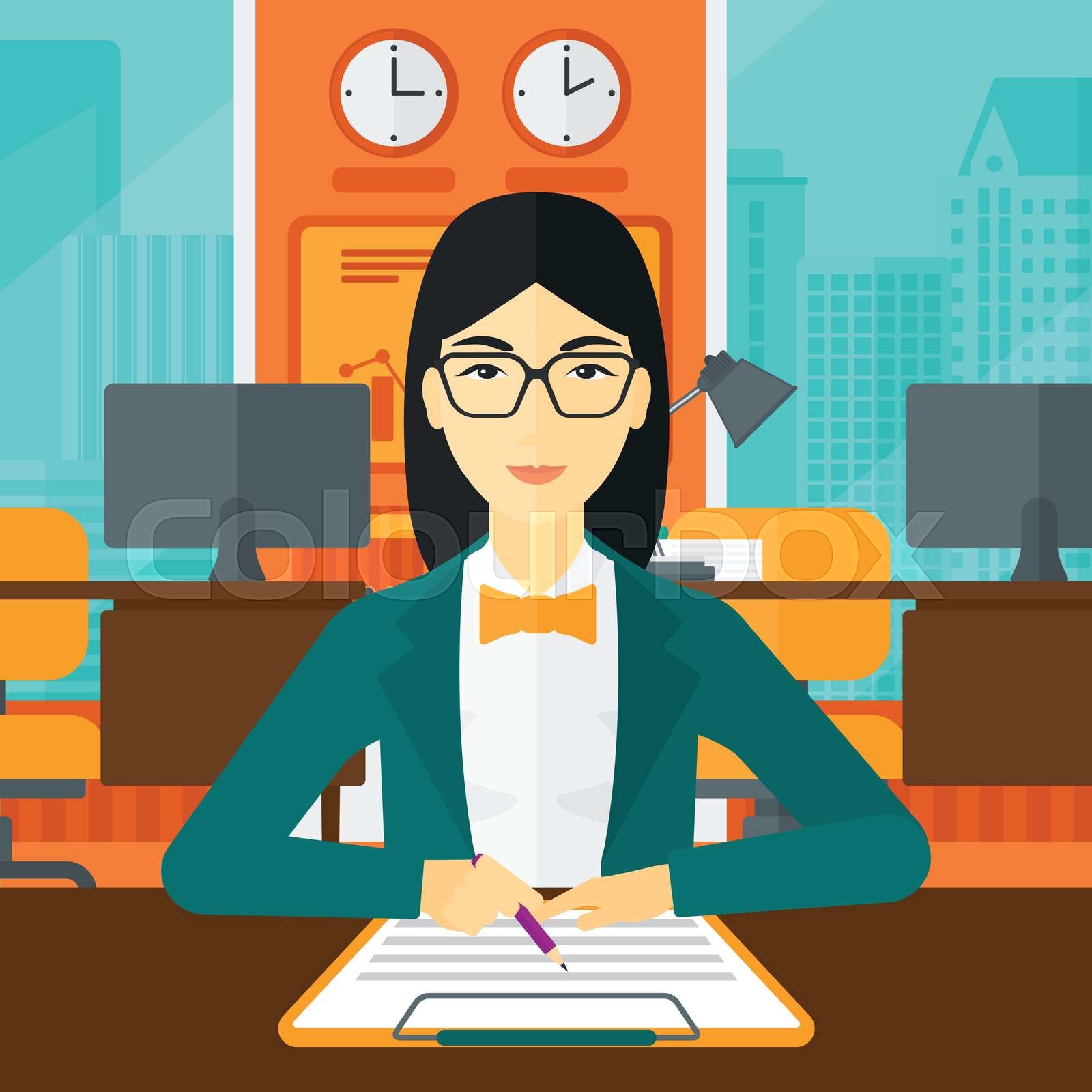 Woman signing contract. | Stock vector | Colourbox