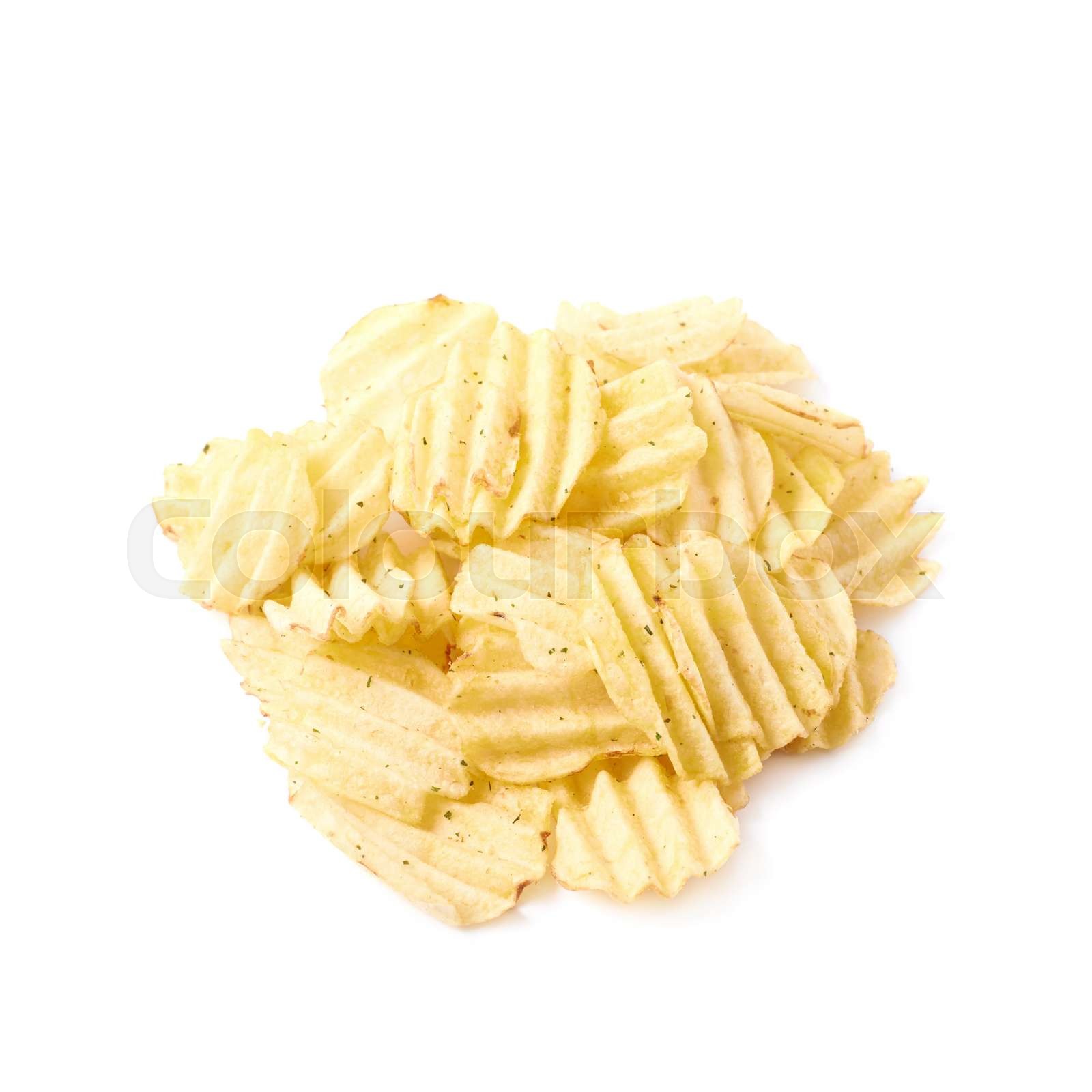 Pile of multiple potato chips isolated | Stock image | Colourbox