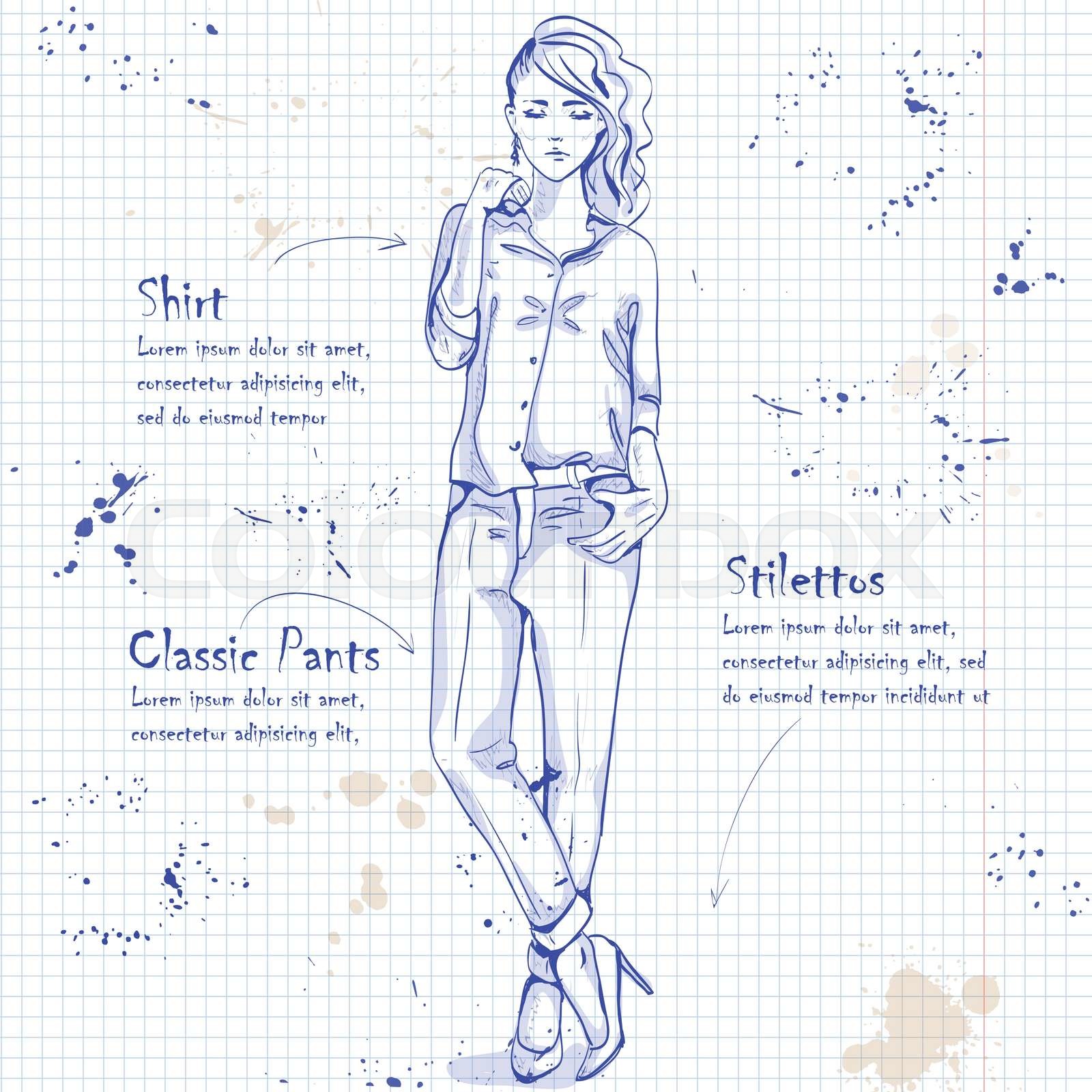 fashion look on a notebook page | Stock vector | Colourbox