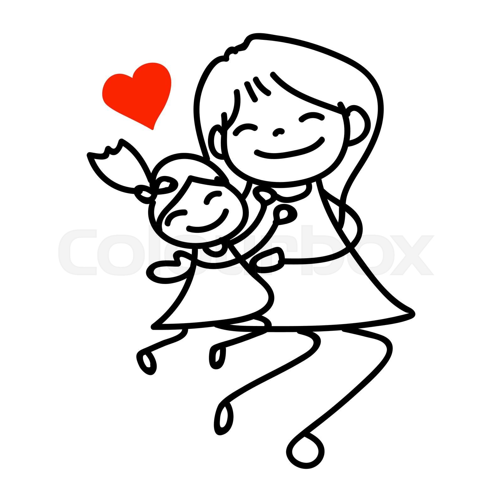 hand drawing cartoon happy mom and daughter | Stock vector | Colourbox