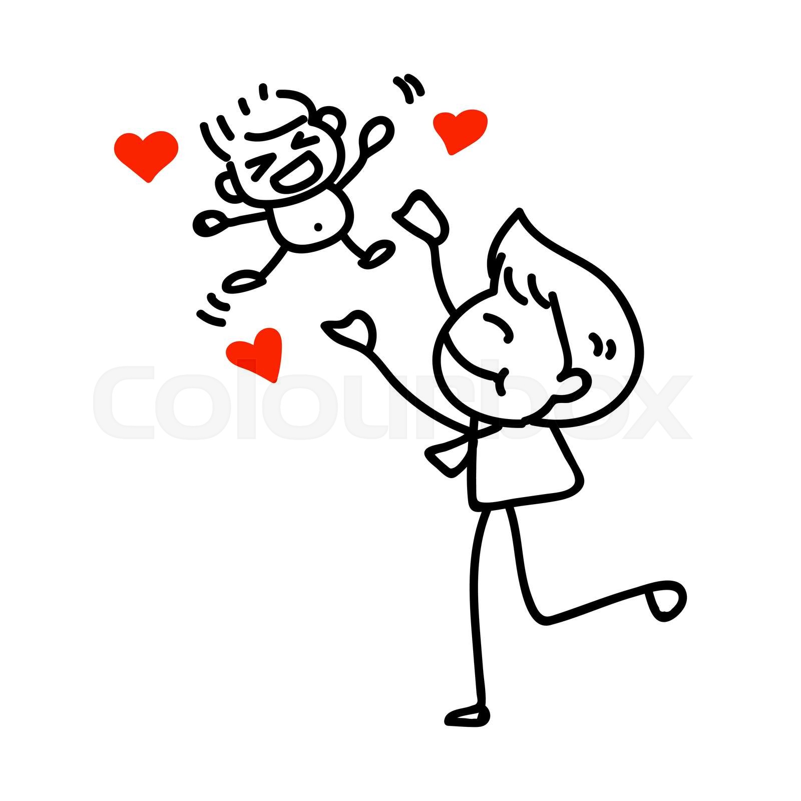 hand drawing cartoon happy dad playing with baby | Stock vector | Colourbox