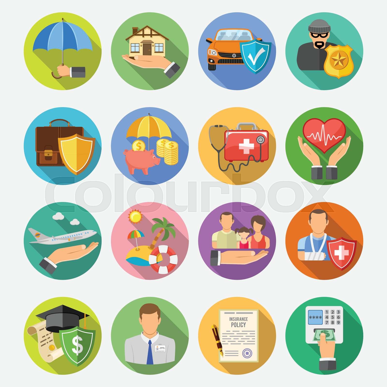 Insurance Flat Icons Set | Stock vector | Colourbox