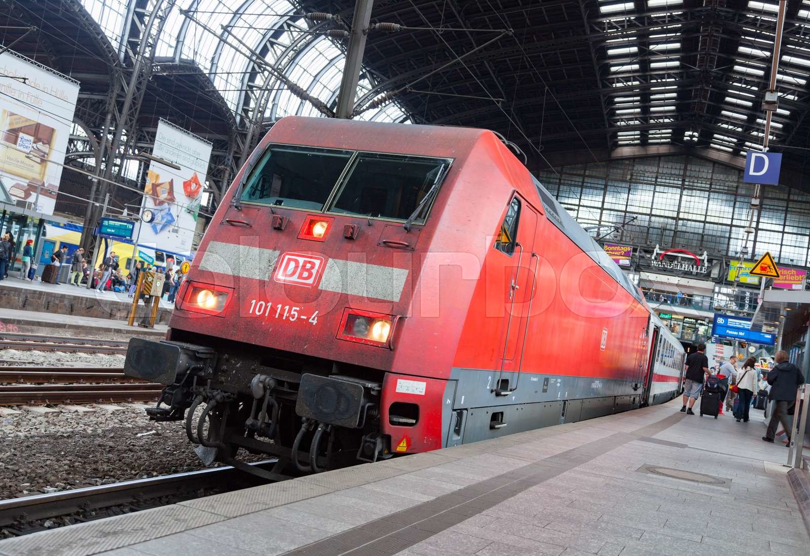 German regional express RE train from Deutsche Bahn, arrives at hamburg ...