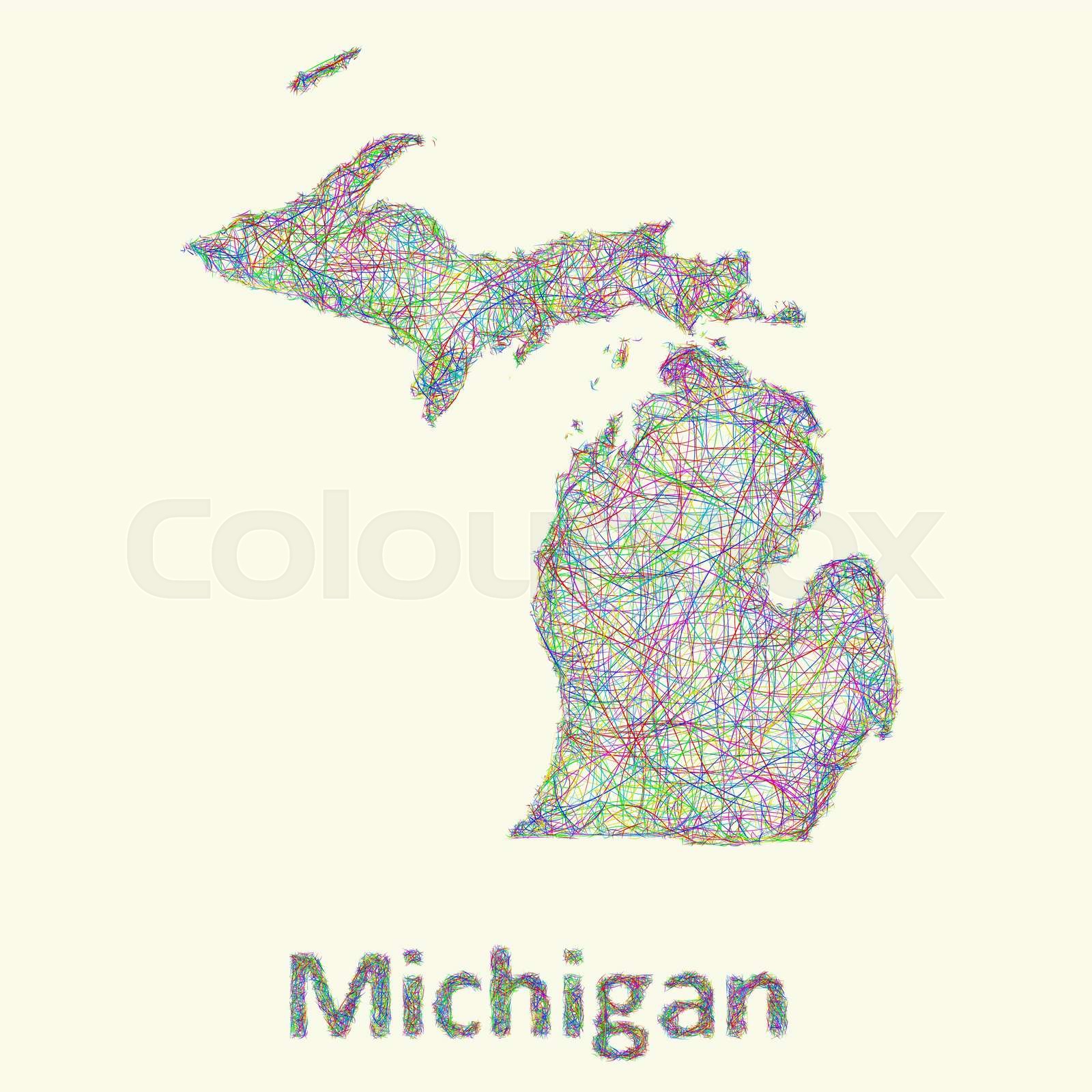 Michigan line art map | Stock vector | Colourbox