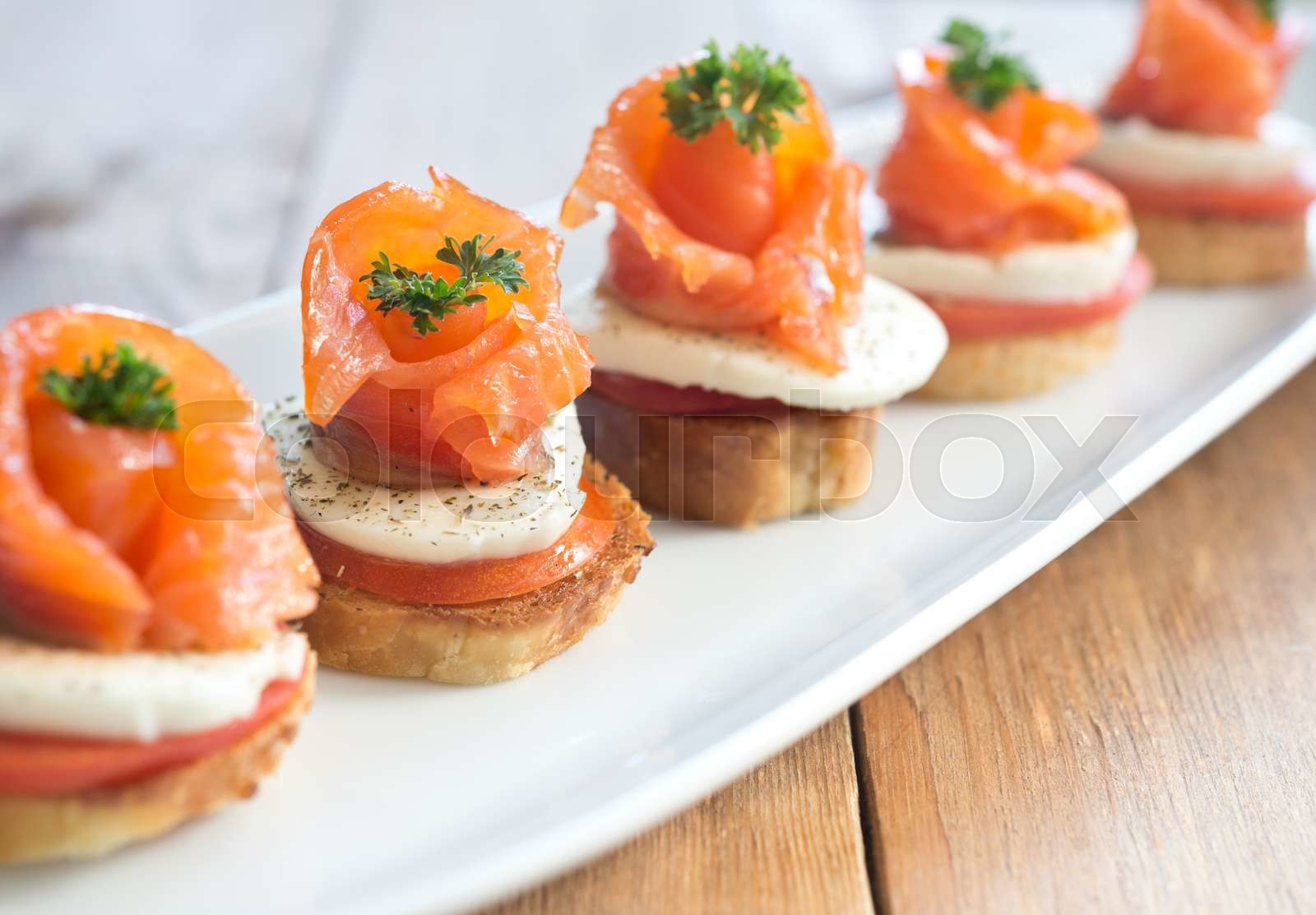 canapes with red fish | Stock image | Colourbox