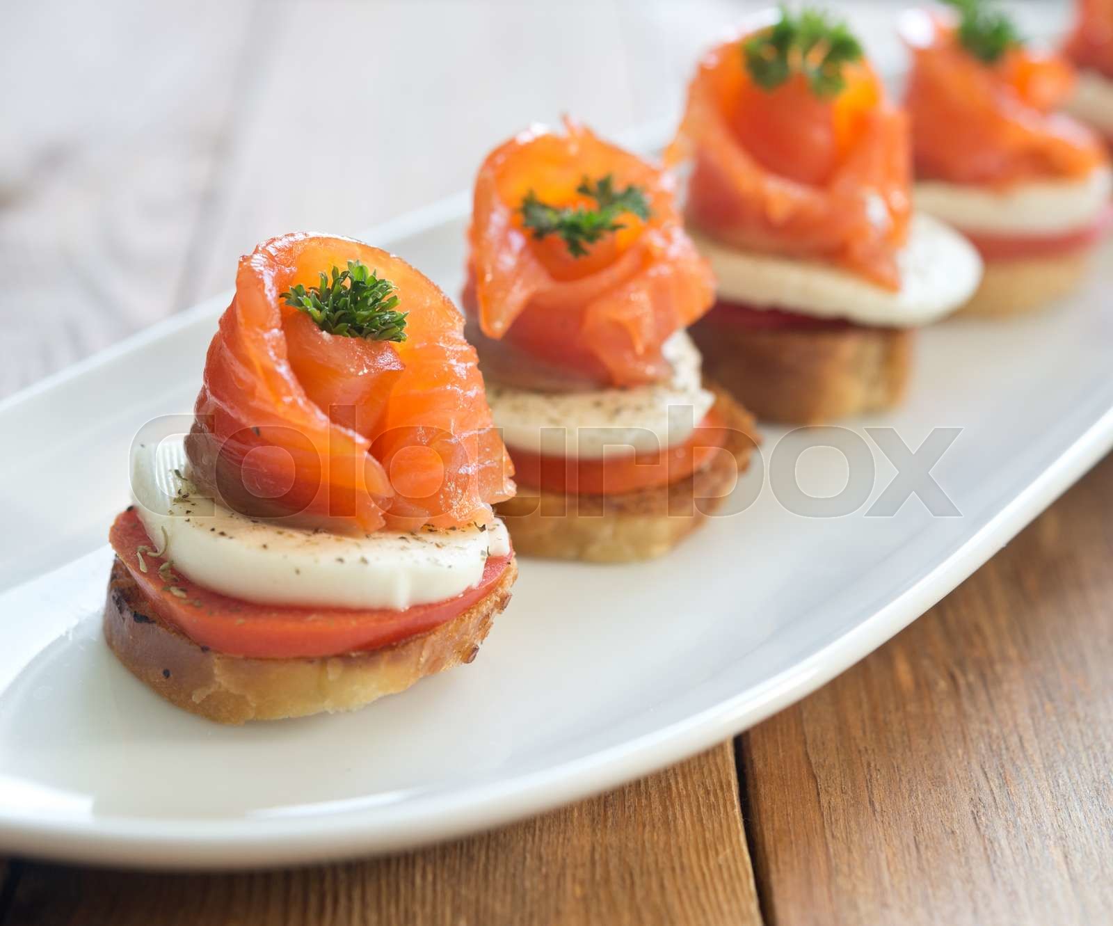 canapes with red fish | Stock image | Colourbox