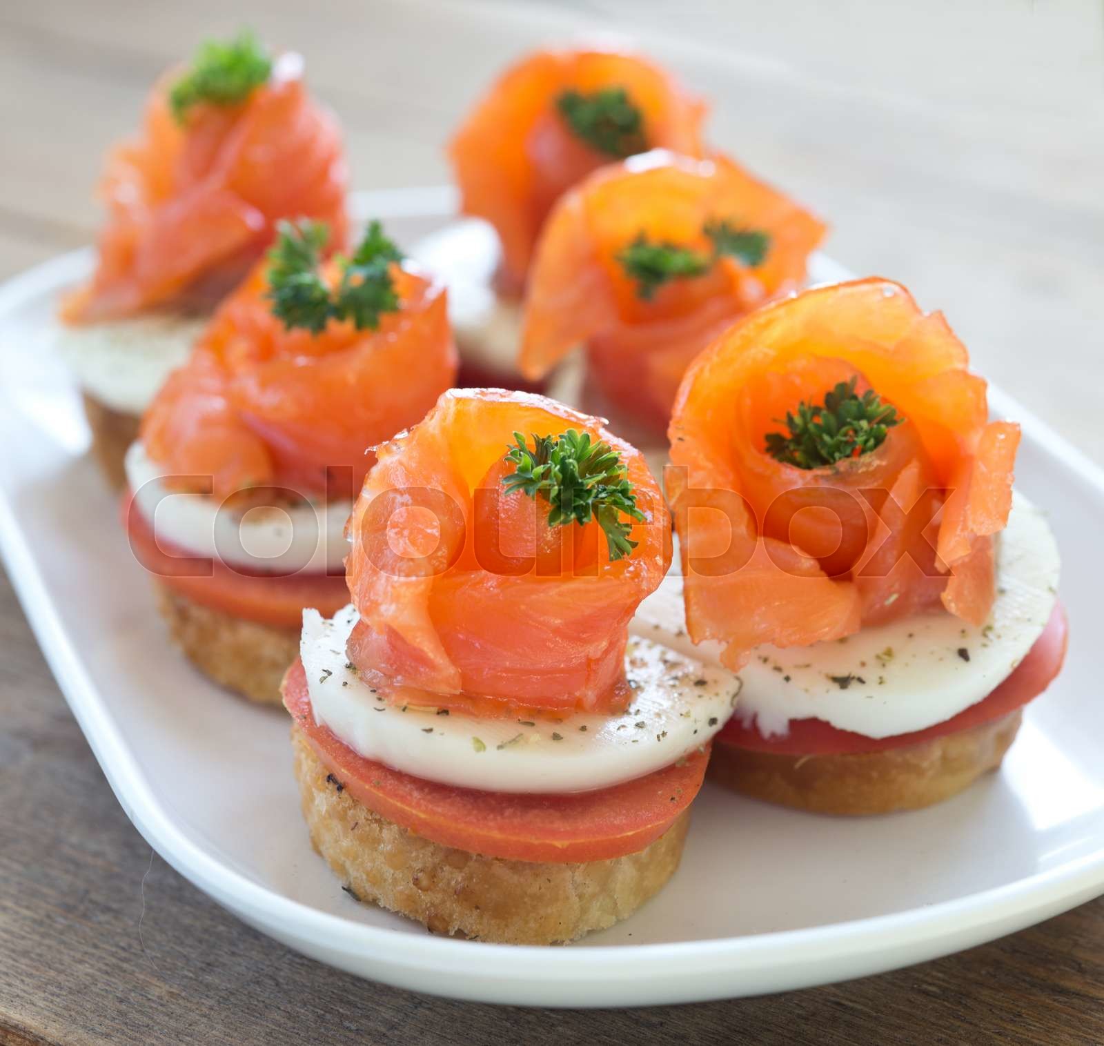 canapes with red fish | Stock image | Colourbox