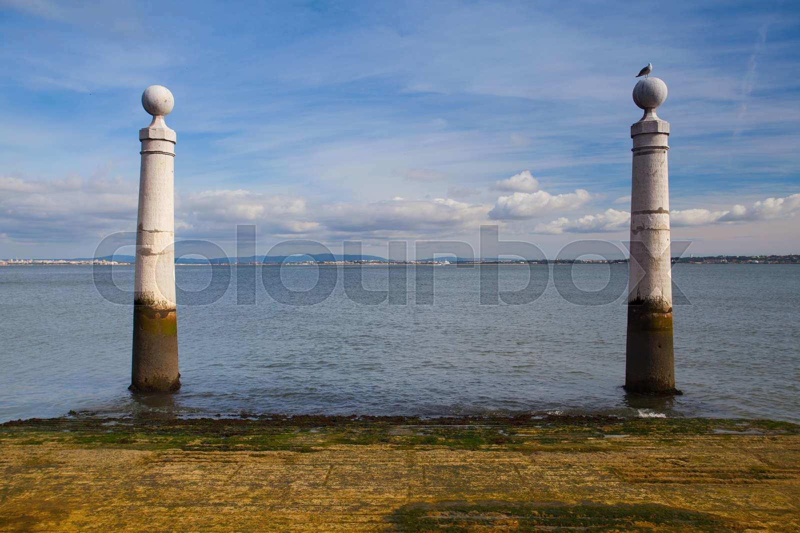 Famous Columns Wharf (Cais das Colunas) at Commerce Square, Lisbon ...